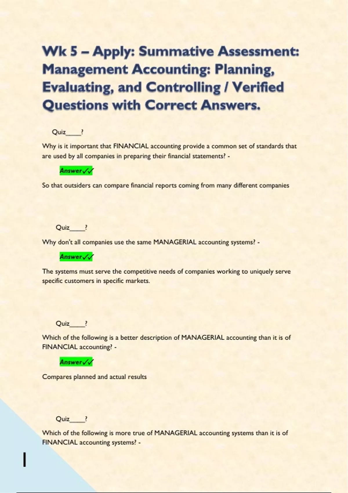 Wk 5 – Apply: Summative Assessment: Management Accounting: Planning ...