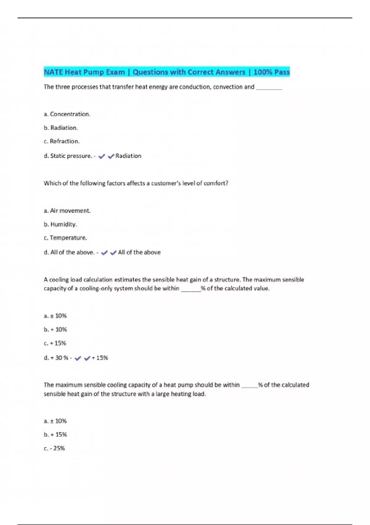 NATE Heat Pump Exam | Questions with Correct Answers | 100% Pass - NATE ...