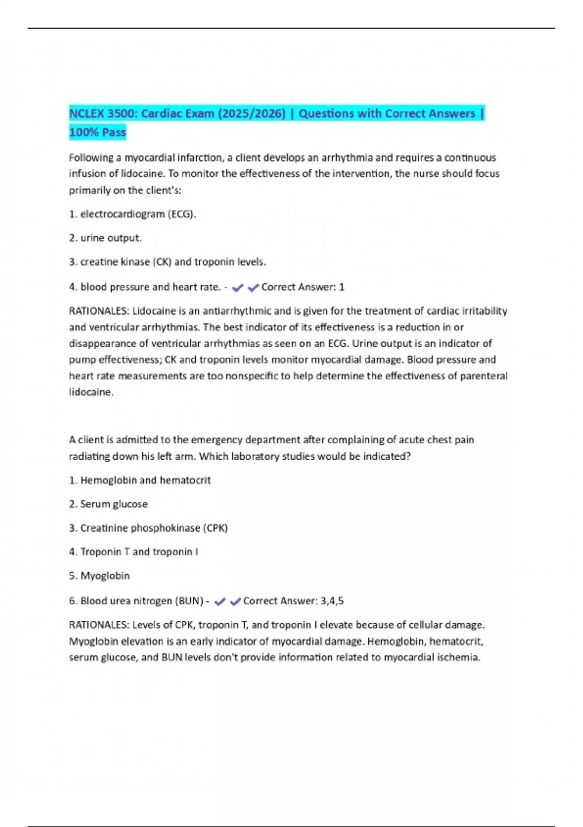 NCLEX 3500: Cardiac Exam (2025/2026) | Questions with Correct Answers ...