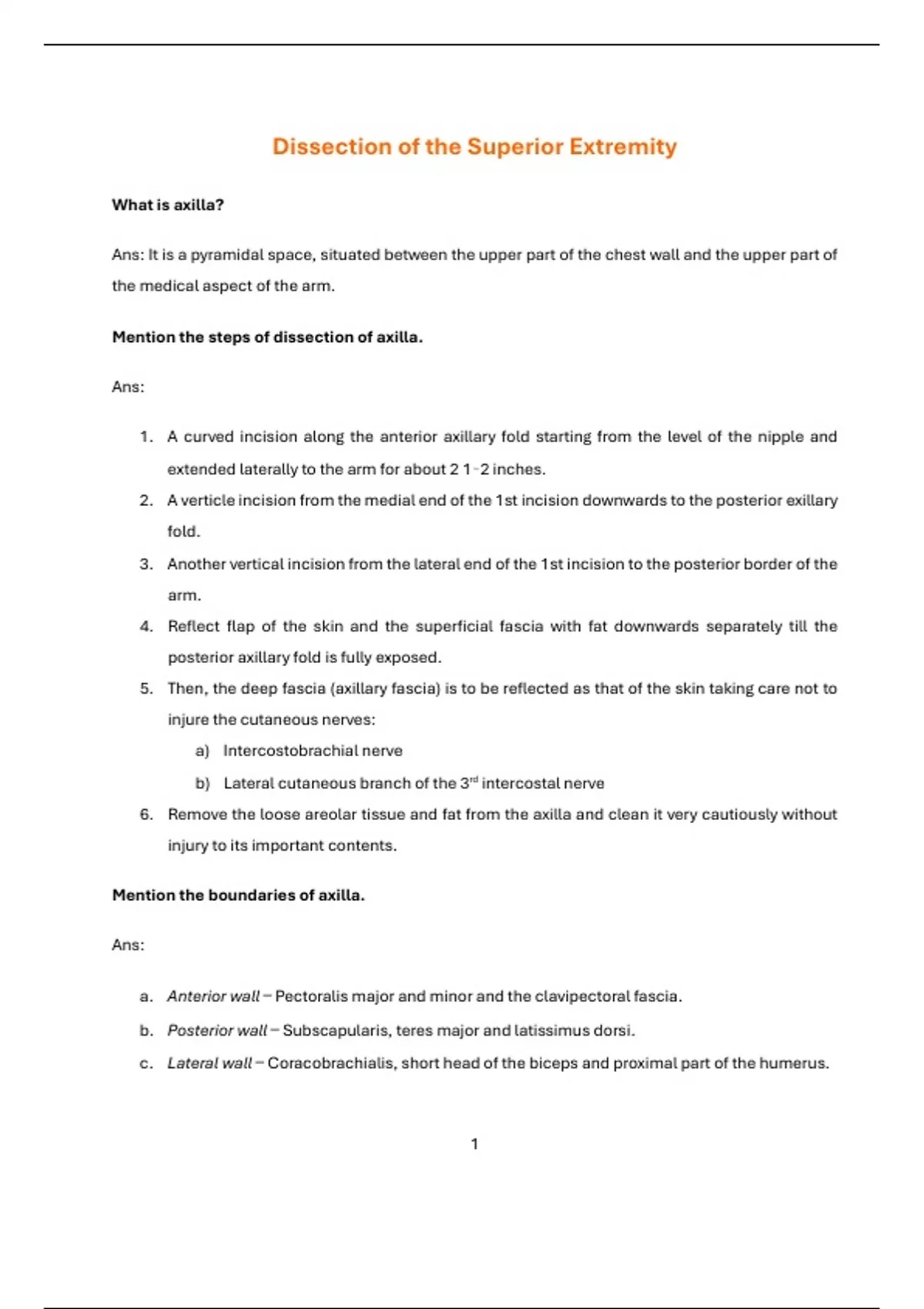 Anatomy dissection of superior extremity exam oriented questions and ...