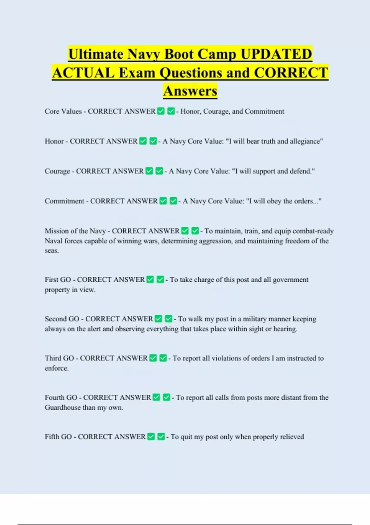 Ultimate Navy Boot Camp UPDATED ACTUAL Exam Questions and CORRECT ...