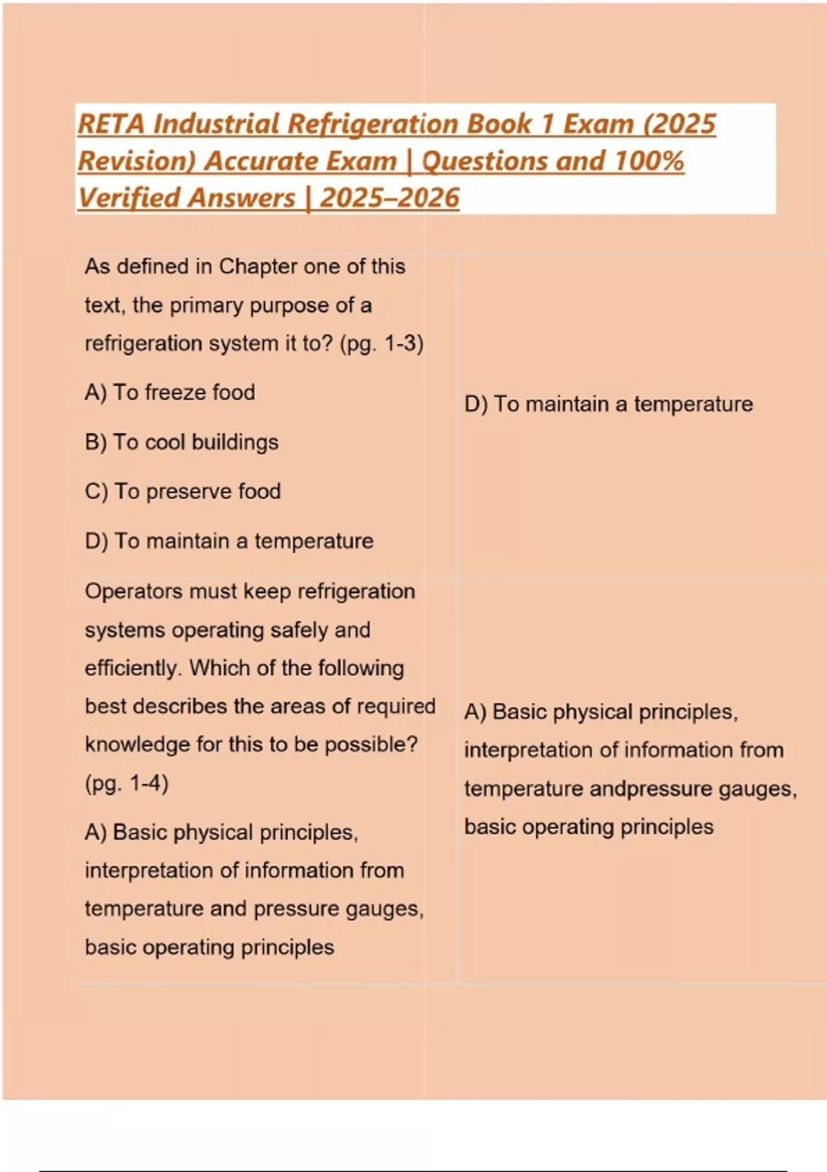 RETA Industrial Refrigeration Book 1 Exam (2025 Revision) Accurate Exam ...