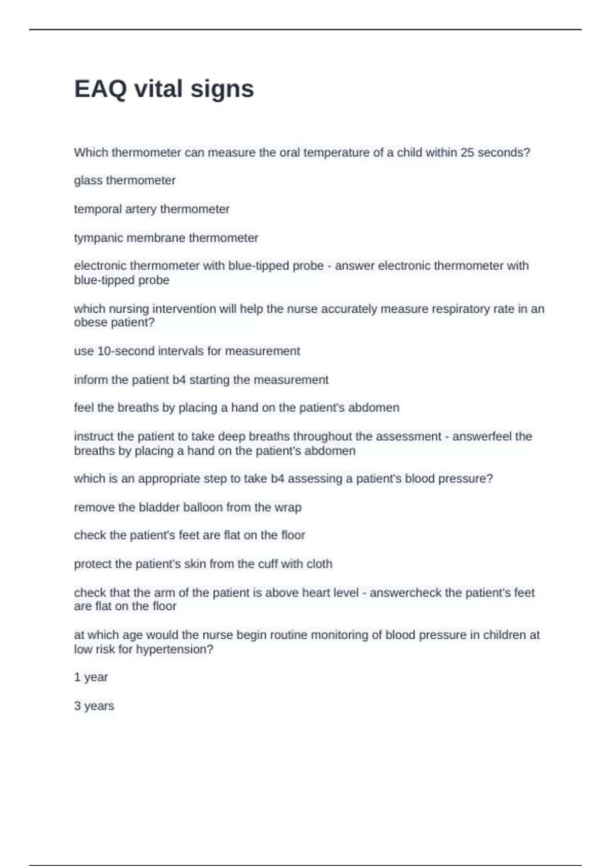 EAQ vital signs questions and answers 2025 - EAQ - Stuvia US