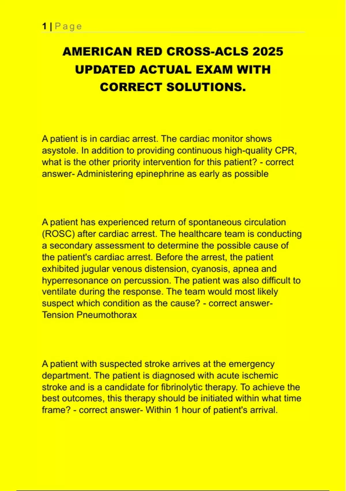 American Red Cross – ACLS 2025 Updated Actual Exam with Correct Solutions - AMERICAN RED CROSS ...