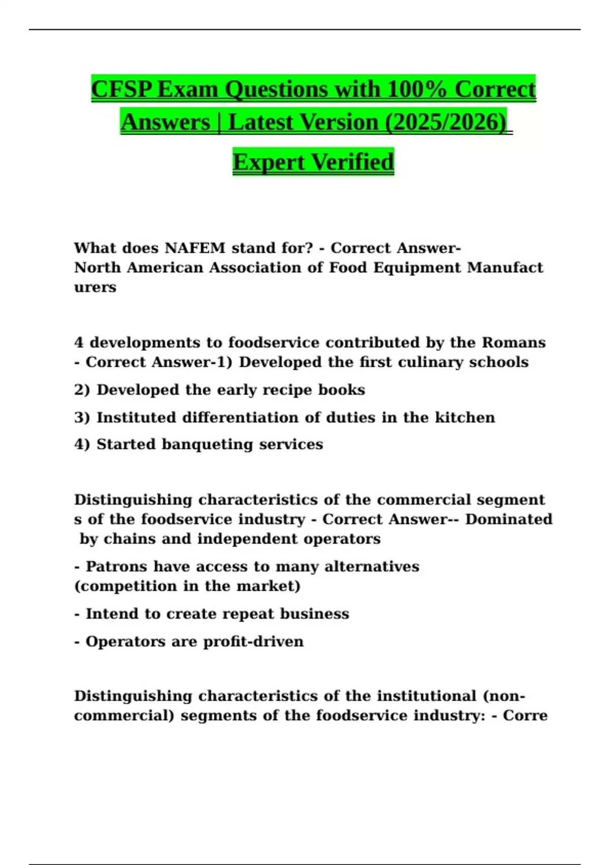 CFSP Exam Questions with 100% Correct Answers | Latest Version (2025/ ...