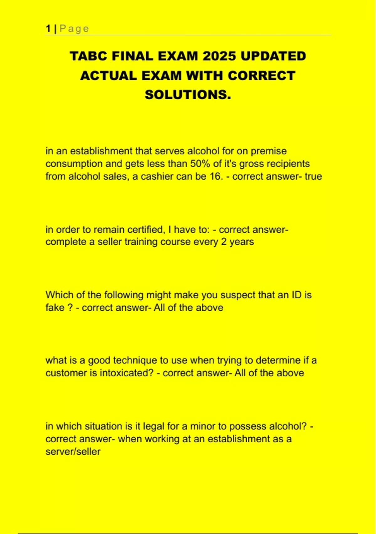TABC Final Exam 2025 – Official Seller/Server Certification Study Guide with Correct Answers ...