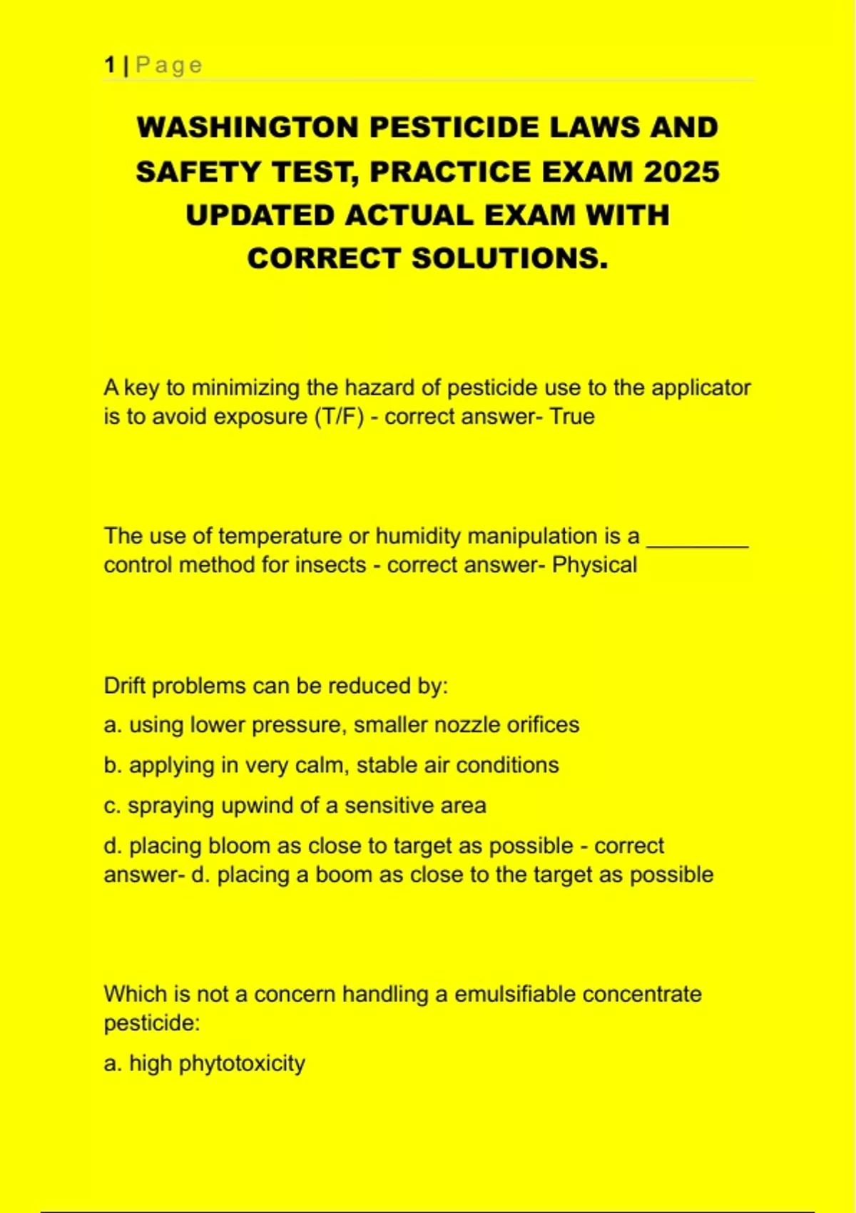 Washington State – Pesticide Laws and Safety Practice Exam (2025 ...