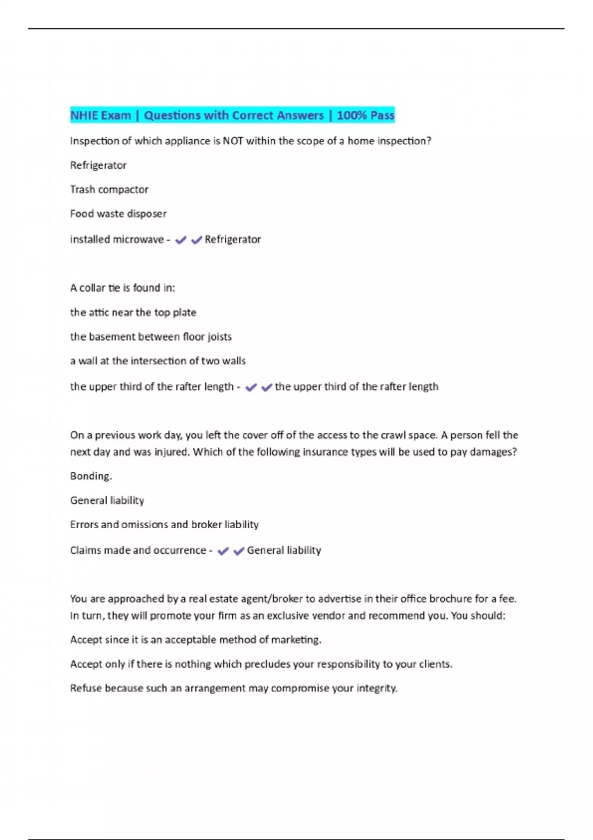 NHIE Exam | Questions with Correct Answers | 100% Pass - NHIE - Stuvia US