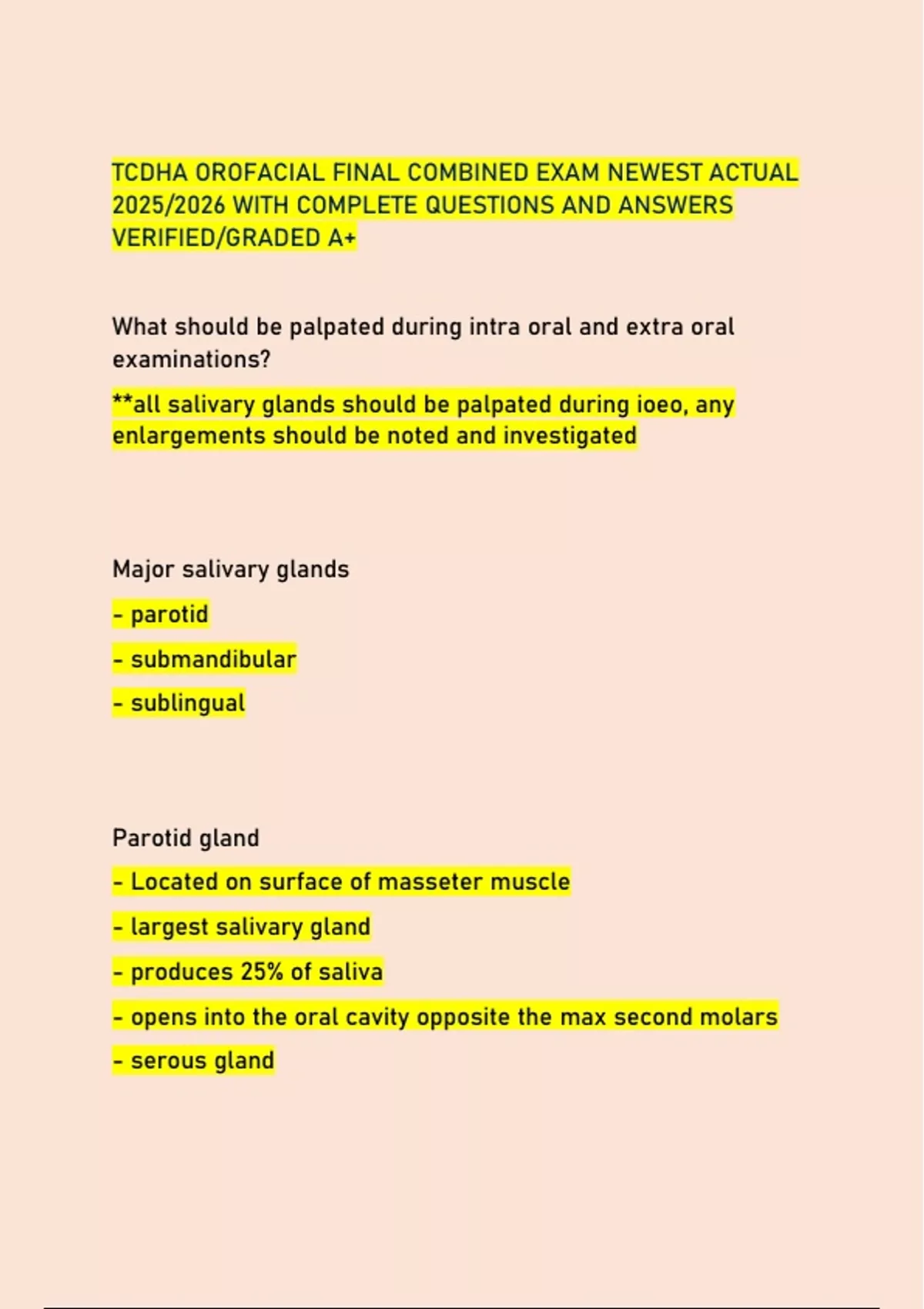 TCDHA OROFACIAL FINAL COMBINED EXAM NEWEST ACTUAL 2025/2026 WITH ...
