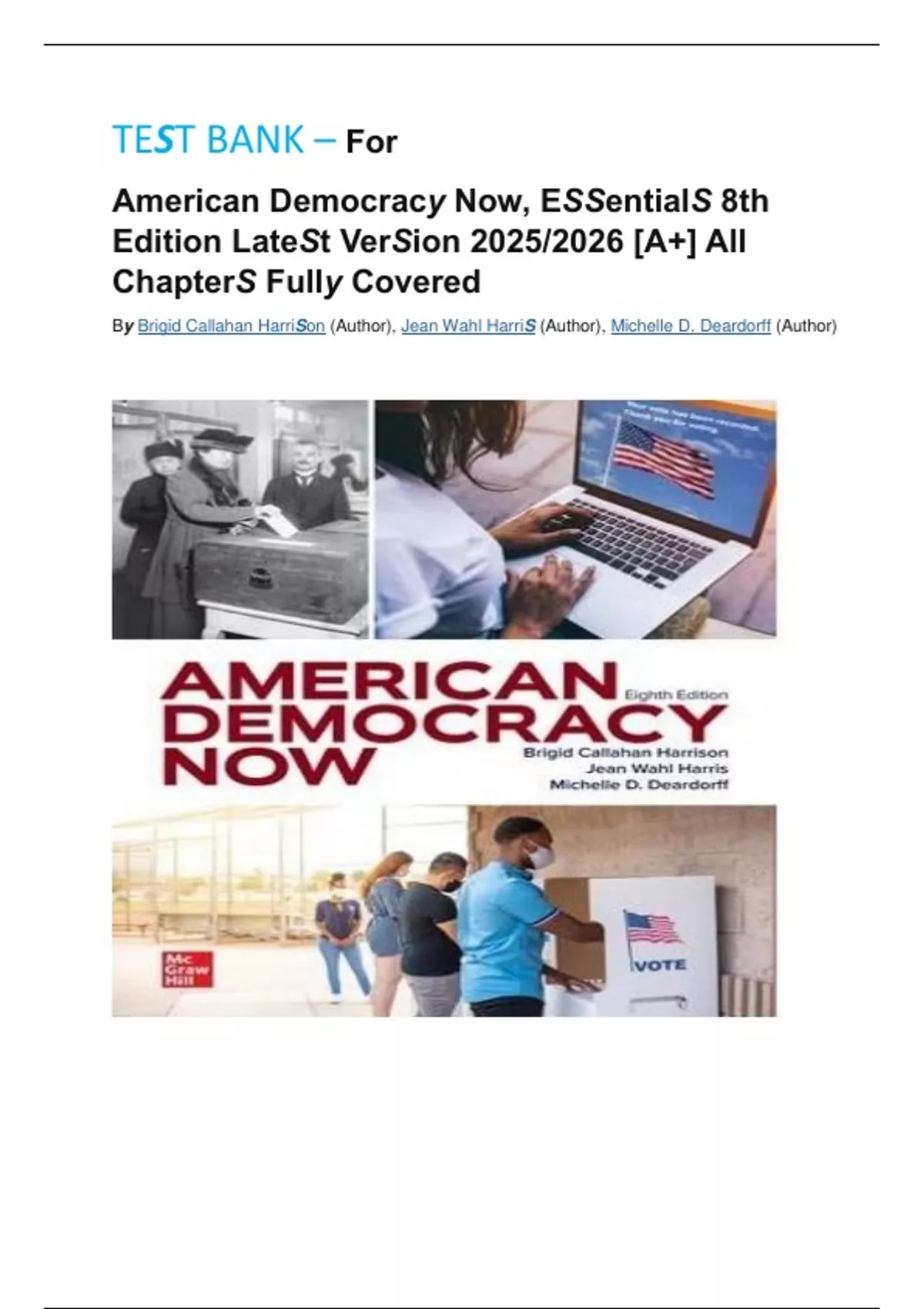 TEST BANK – For American Democracy Now, Essential's 8th Edition Latest ...