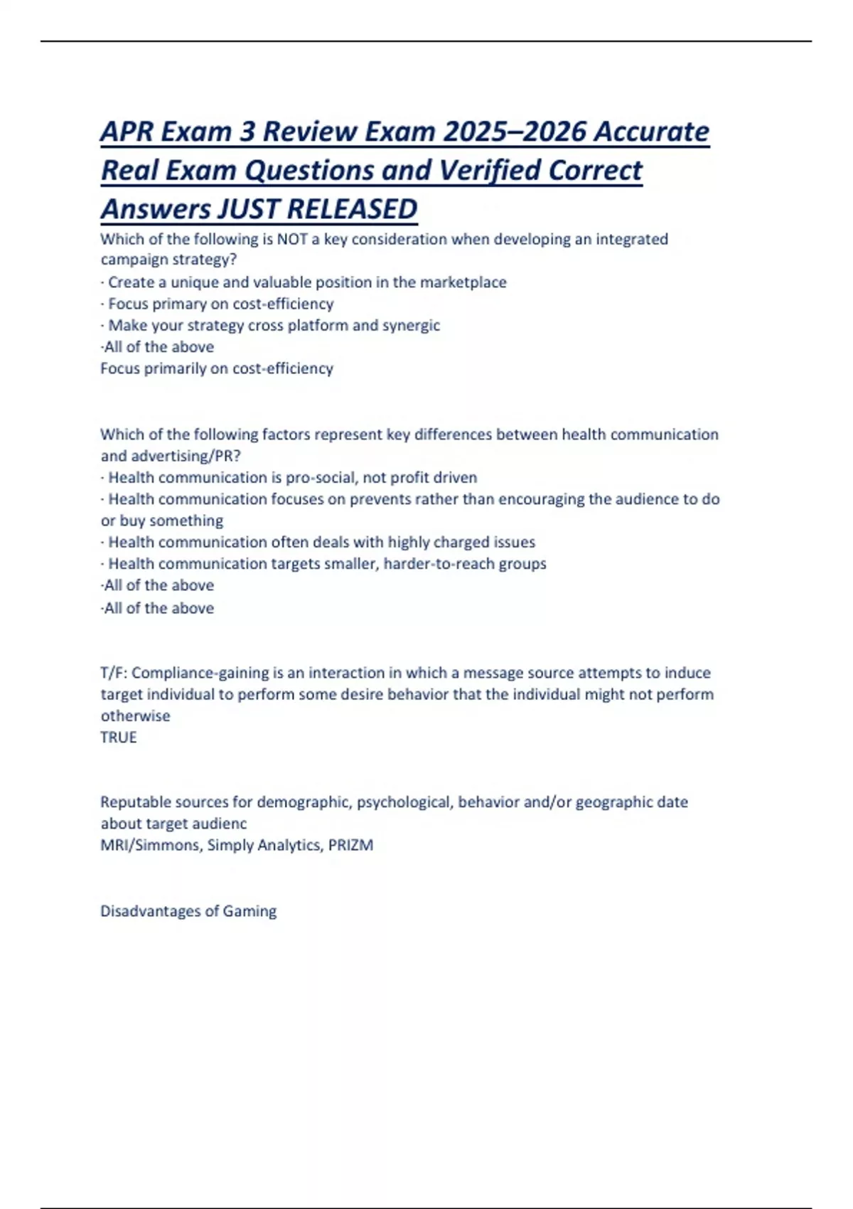 APR Exam 3 Review Exam 2025–2026 (Anatomy and Physiology Revealed ...