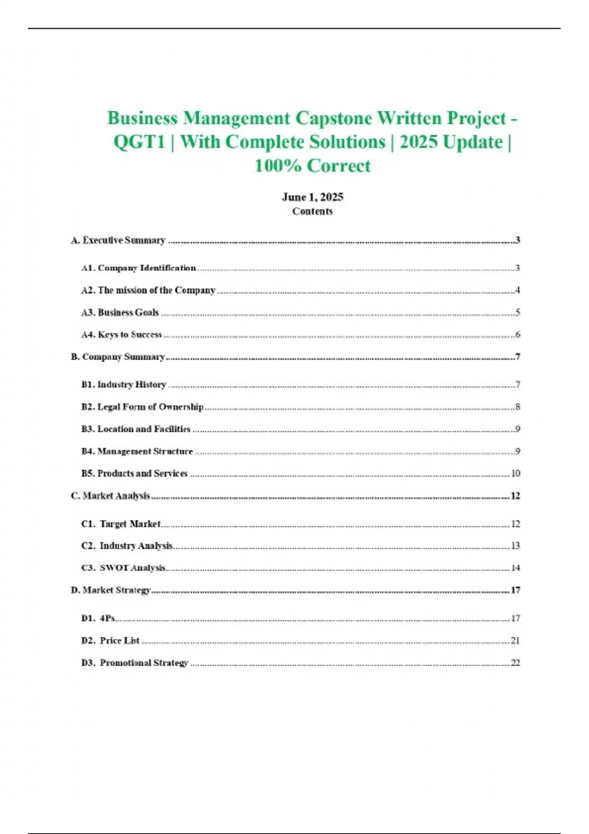 Business Management Capstone Written Project - QGT1 | With Complete Solutions | 2025 Update ...