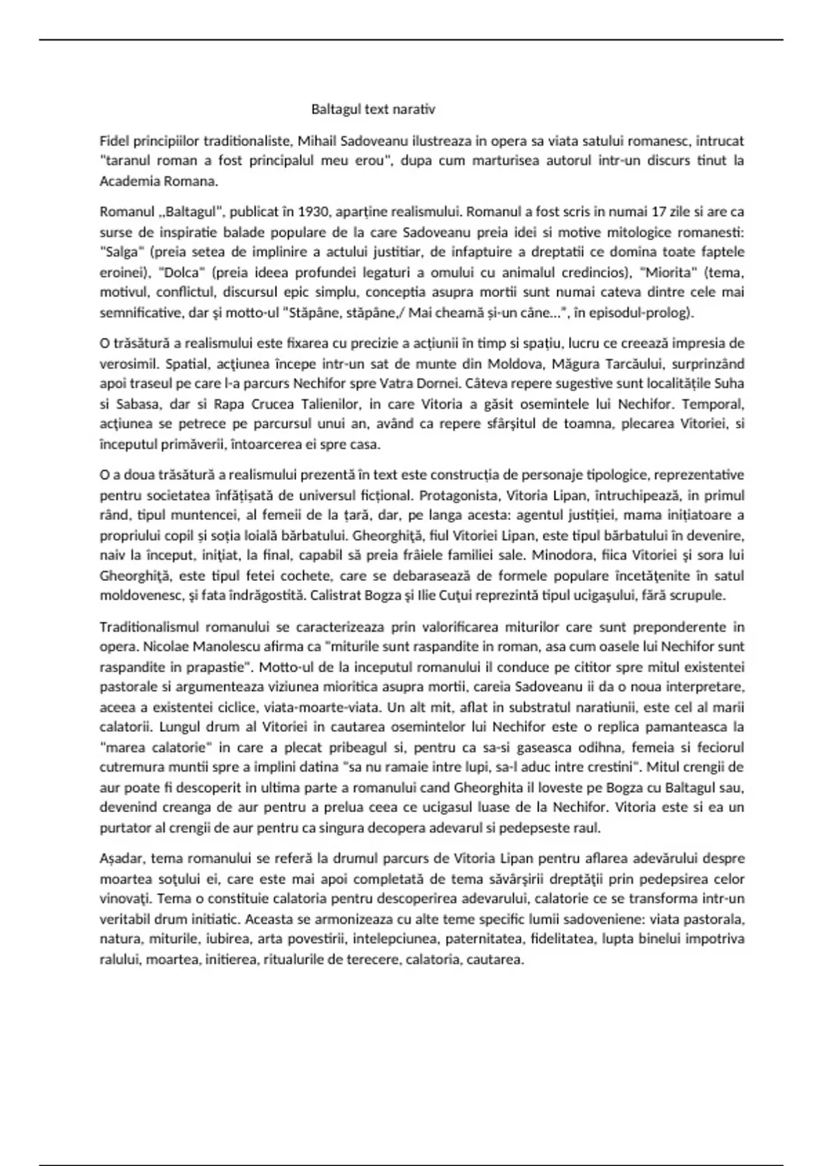 Particularitatile textului narativ Baltagul- eseu bac - Romana - Stuvia US