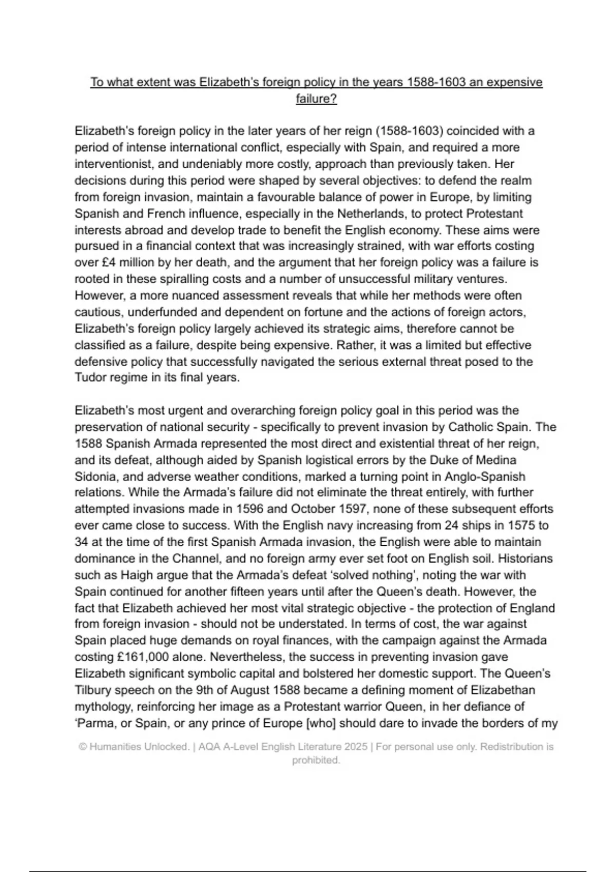 AQA A-level History (The Tudors) Band 5 Essay: To what extent was ...