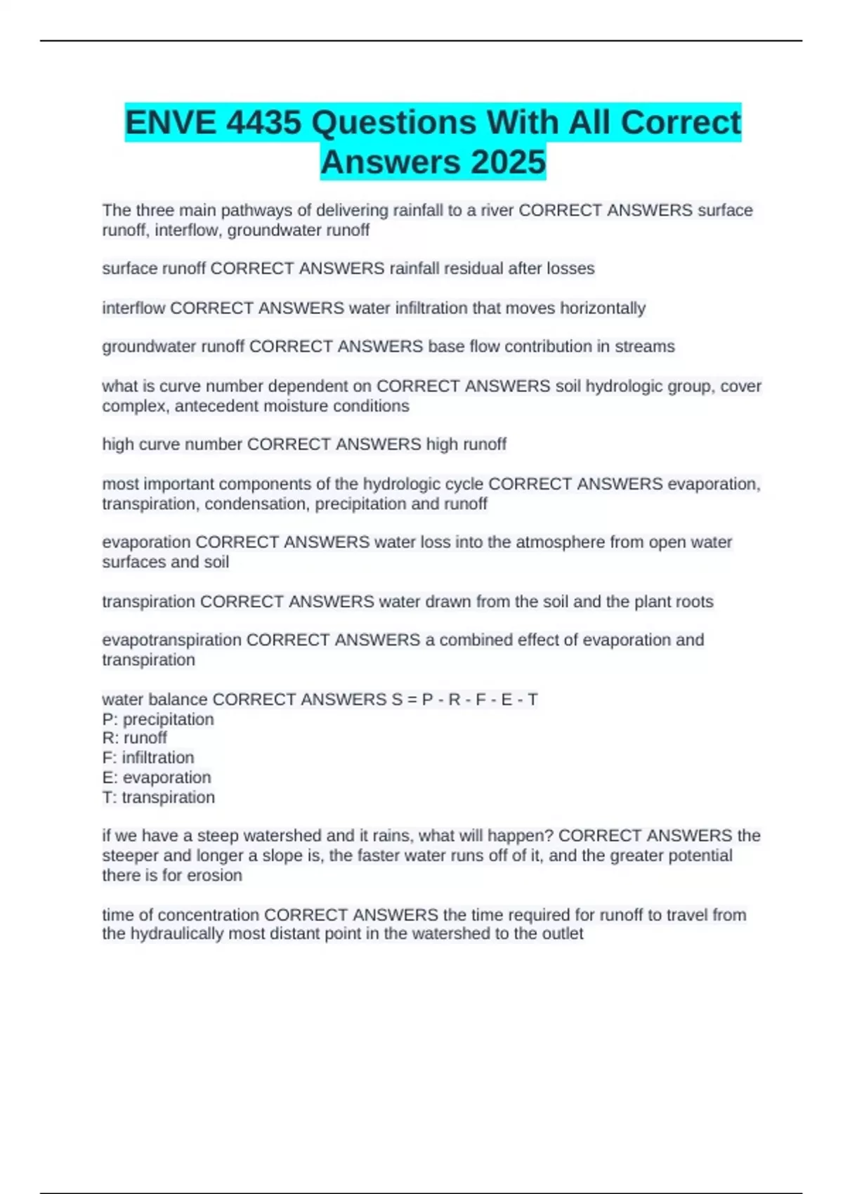 ENVE 4435 Questions With All Correct Answers 2025 - ENVE 4435 - Stuvia US