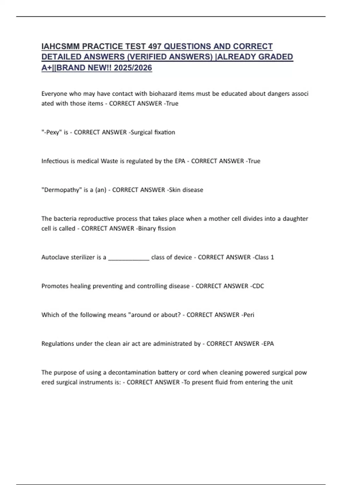 CRCST Exam Questions (Module 1, Module 2, Module 4) with 100% Correct ...