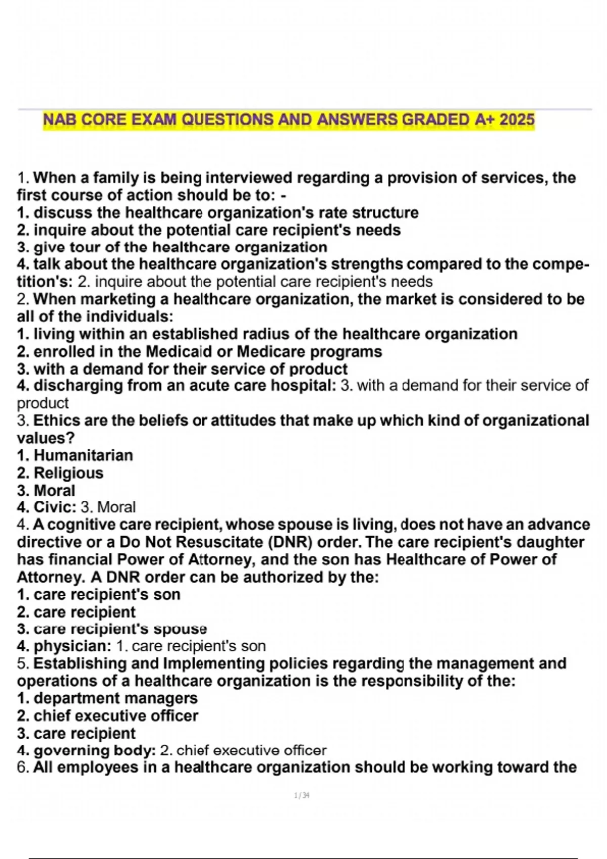 NAB CORE EXAM QUESTIONS AND ANSWERS GRADED A+ 2025 - NAB CORE - Stuvia US