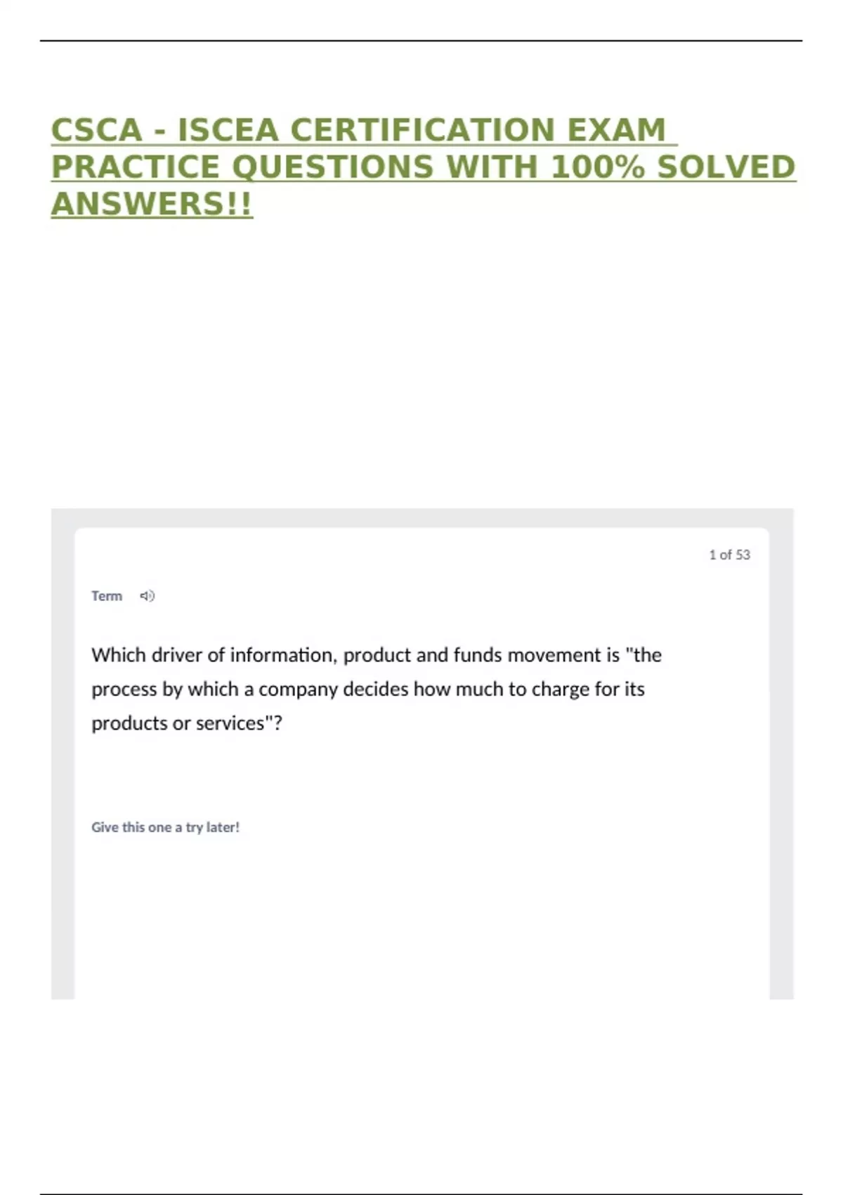 CSCA - ISCEA CERTIFICATION EXAM PRACTICE QUESTIONS WITH 100% SOLVED ANSWERS!! - ISCEA CSCA ...