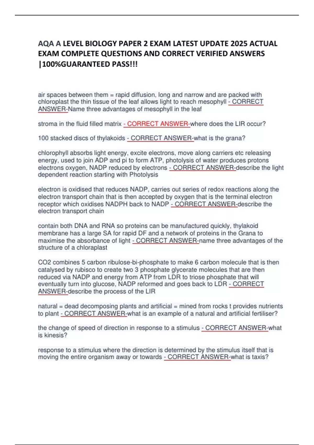 AQA A LEVEL BIOLOGY PAPER 2 EXAM LATEST UPDATE 2025 ACTUAL EXAM ...