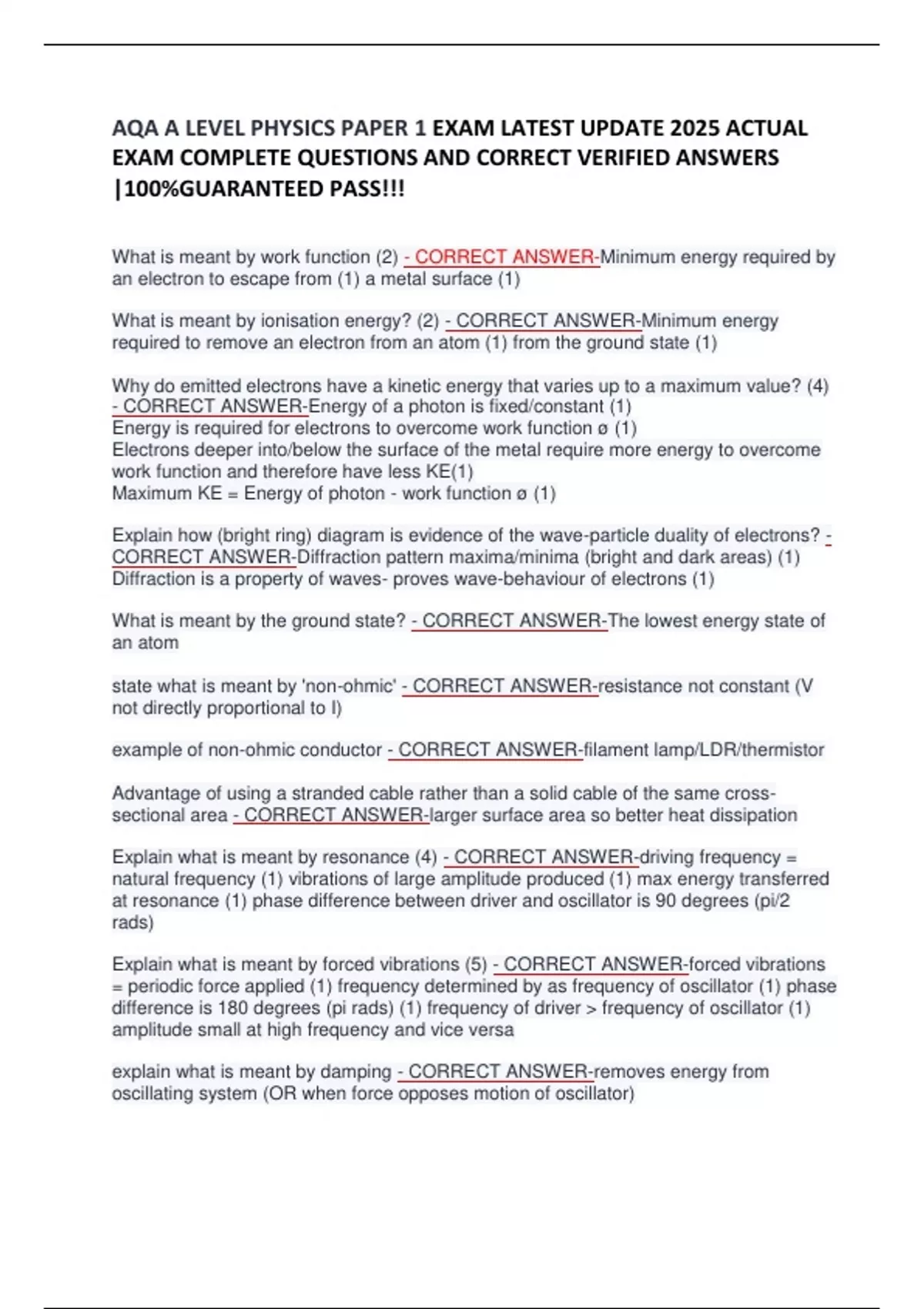 AQA A LEVEL PHYSICS PAPER 1 EXAM LATEST UPDATE 2025 ACTUAL EXAM ...