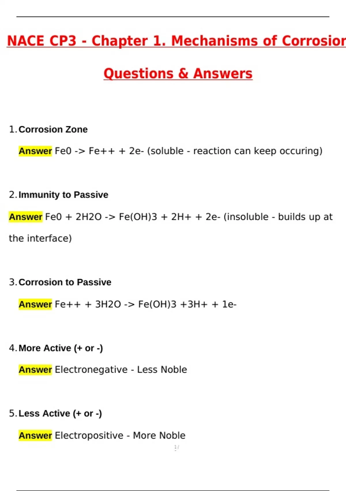 NACE CP3 - Chapter 1. Mechanisms of Corrosion Latest 2025 Actual ...