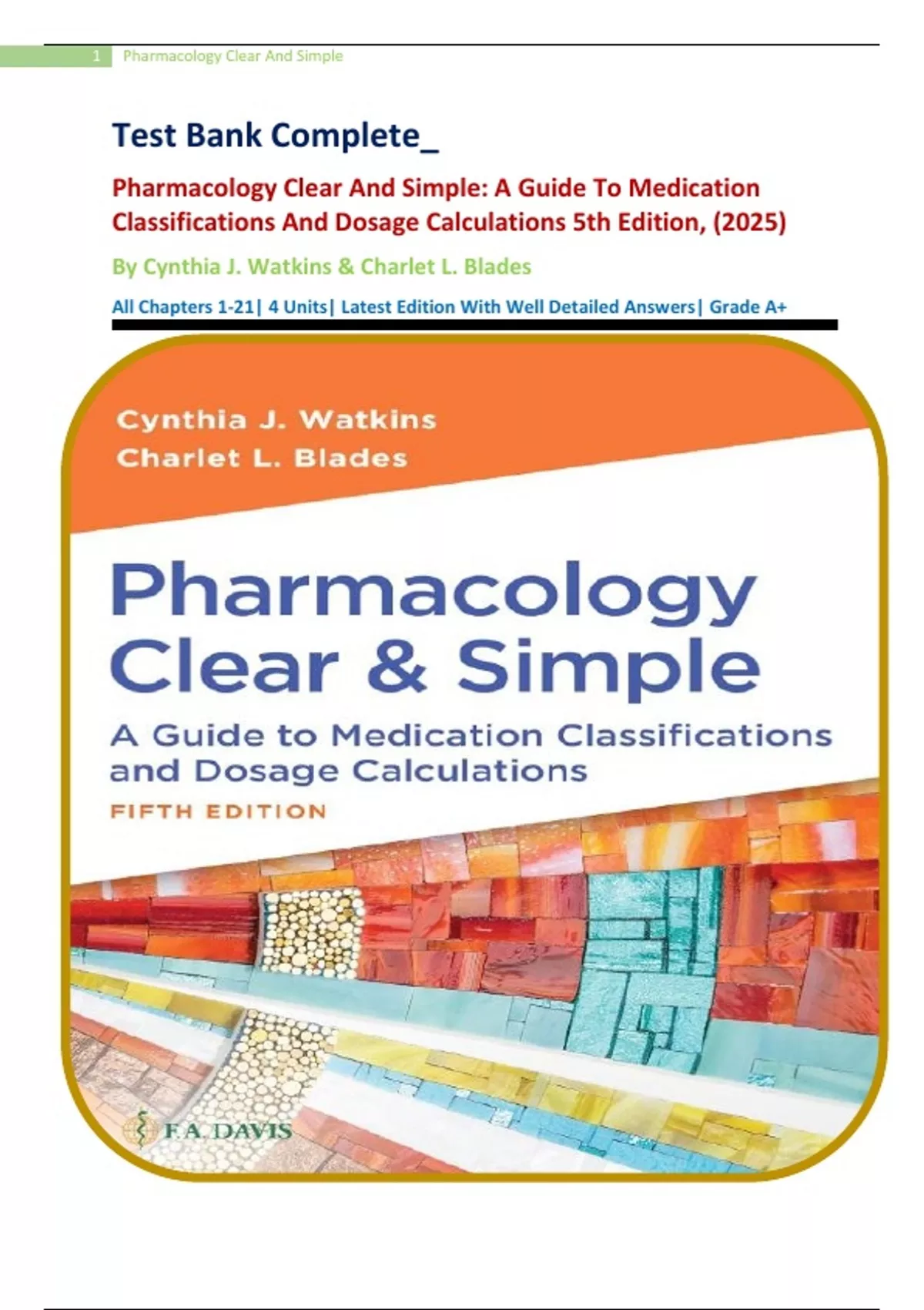 Test Bank Complete_ Pharmacology Clear And Simple: A Guide To ...
