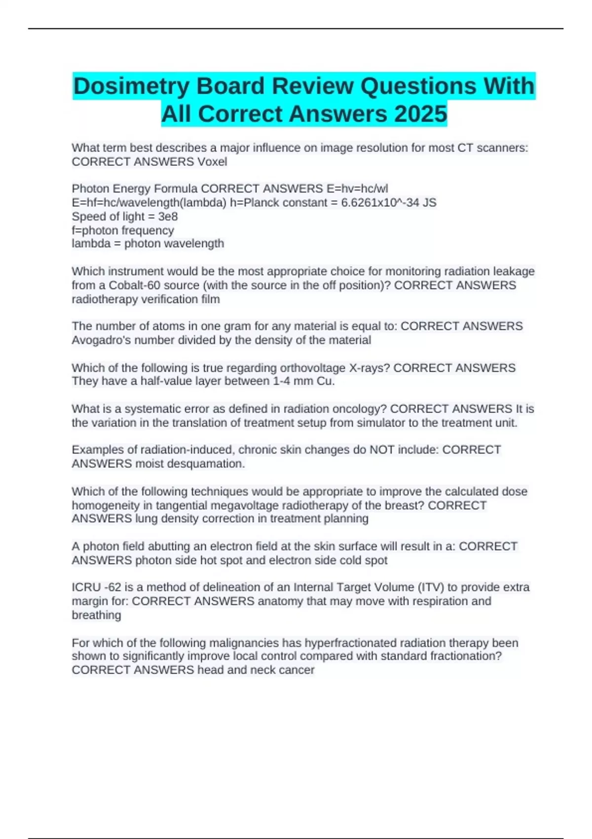 Dosimetry Board Review Questions With All Correct Answers 2025 ...