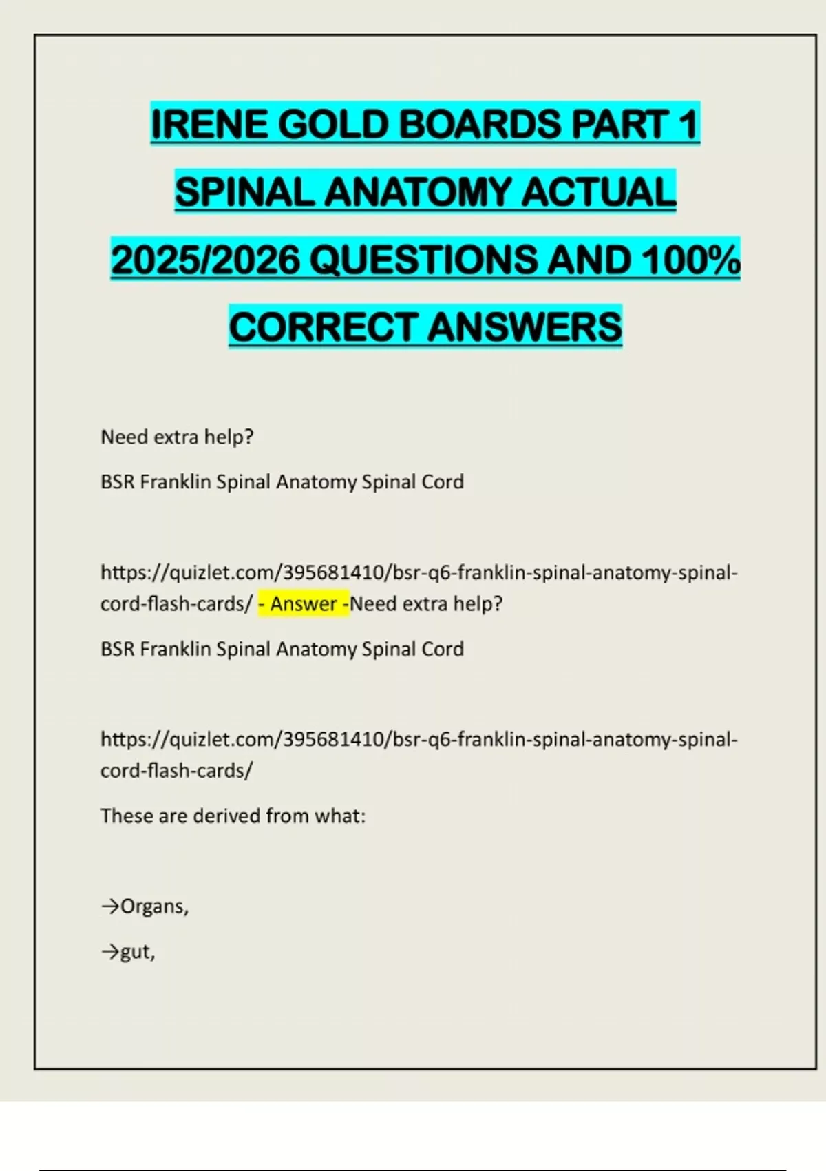IRENE GOLD BOARDS PART 1 SPINAL ANATOMY ACTUAL 2025/2026 QUESTIONS AND ...