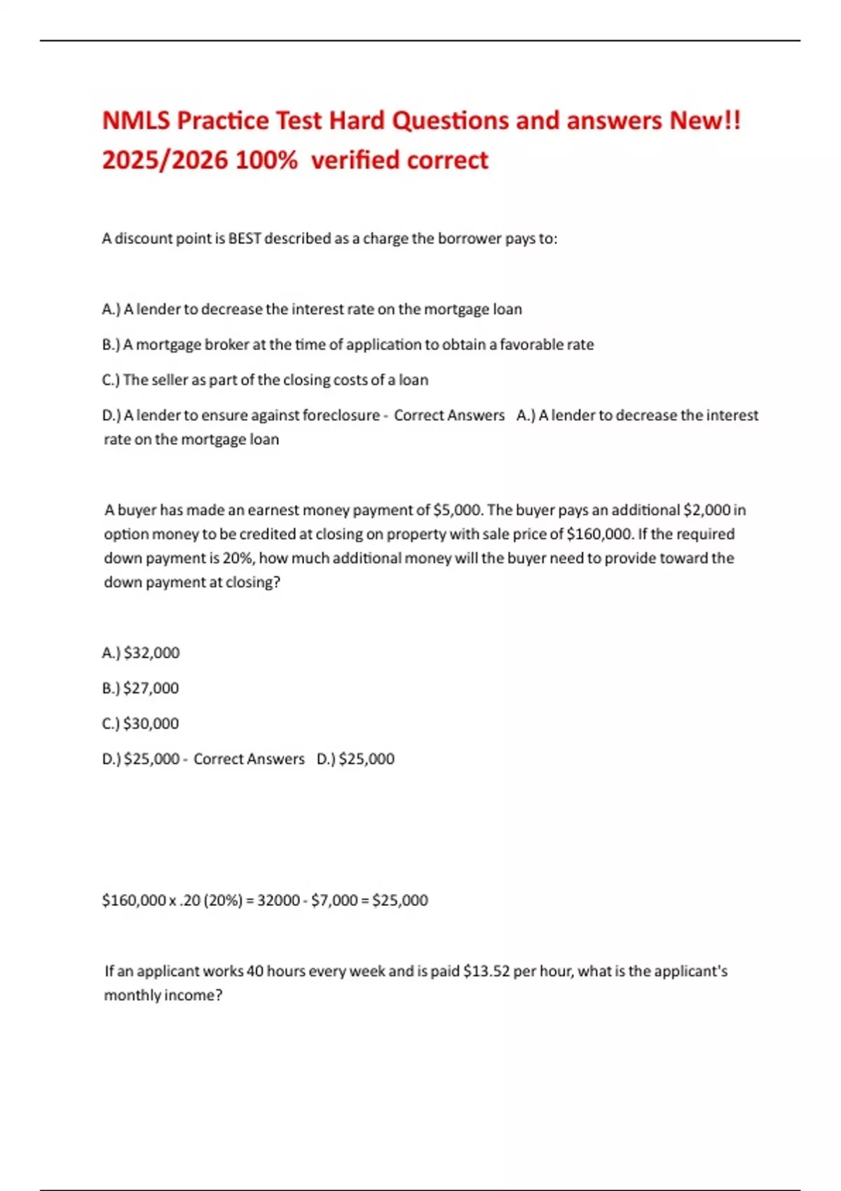 NMLS Practice Test Hard Questions and answers New!! 2025/2026 100% ...