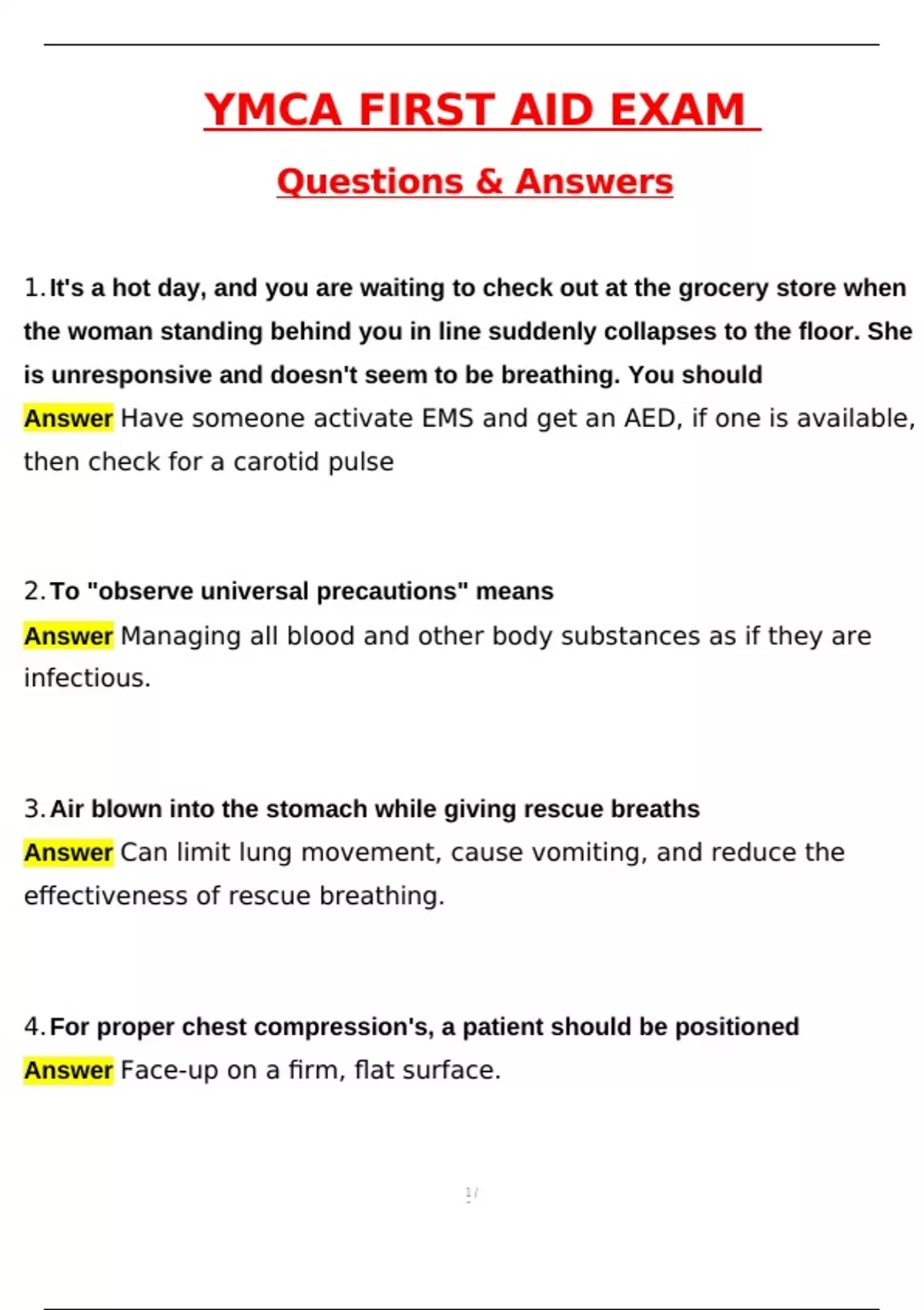 YMCA BUNDLED EXAMS YMCA CPR EXAM Latest 2025 Actual Questions ...