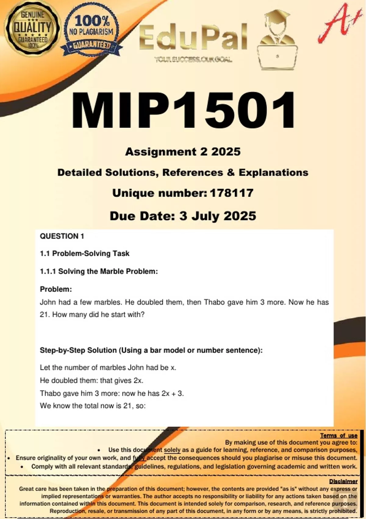 MIP1501 Assignment 2 (COMPLETE ANSWERS) 2025 (178117) - DUE 3 July 2025 ...