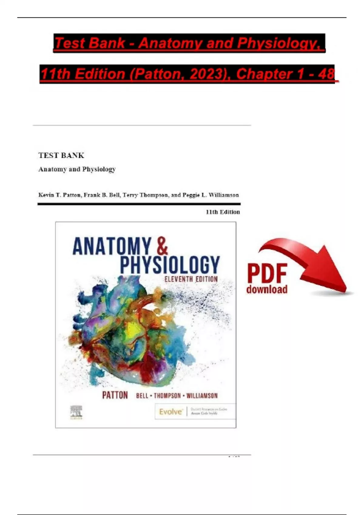 Test Bank - Anatomy and Physiology 11th Edition (Patton ) Chapter 1-48 ...