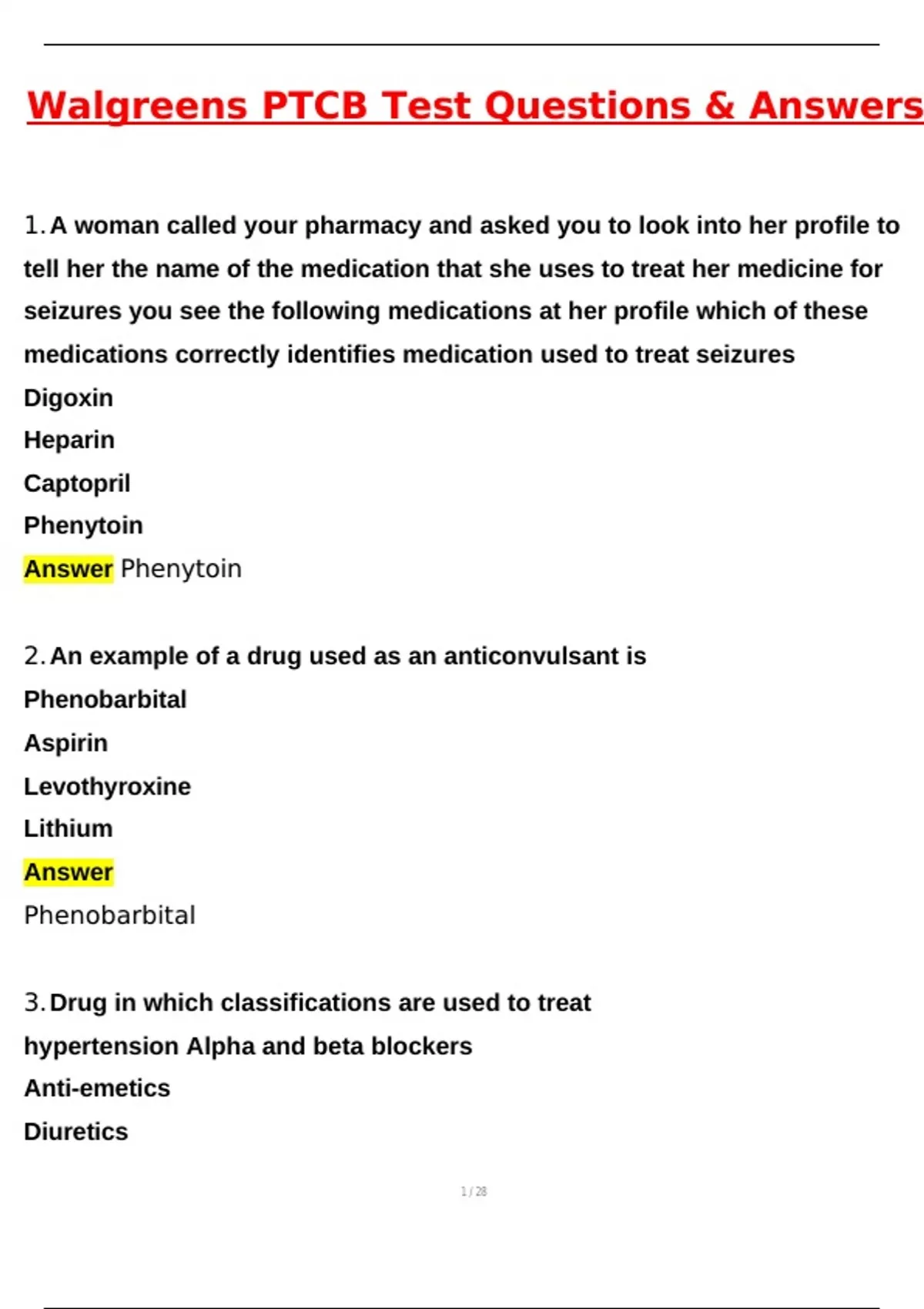 Walgreens PTCB Test Latest 2025 Actual Questions & Verified Answers ...