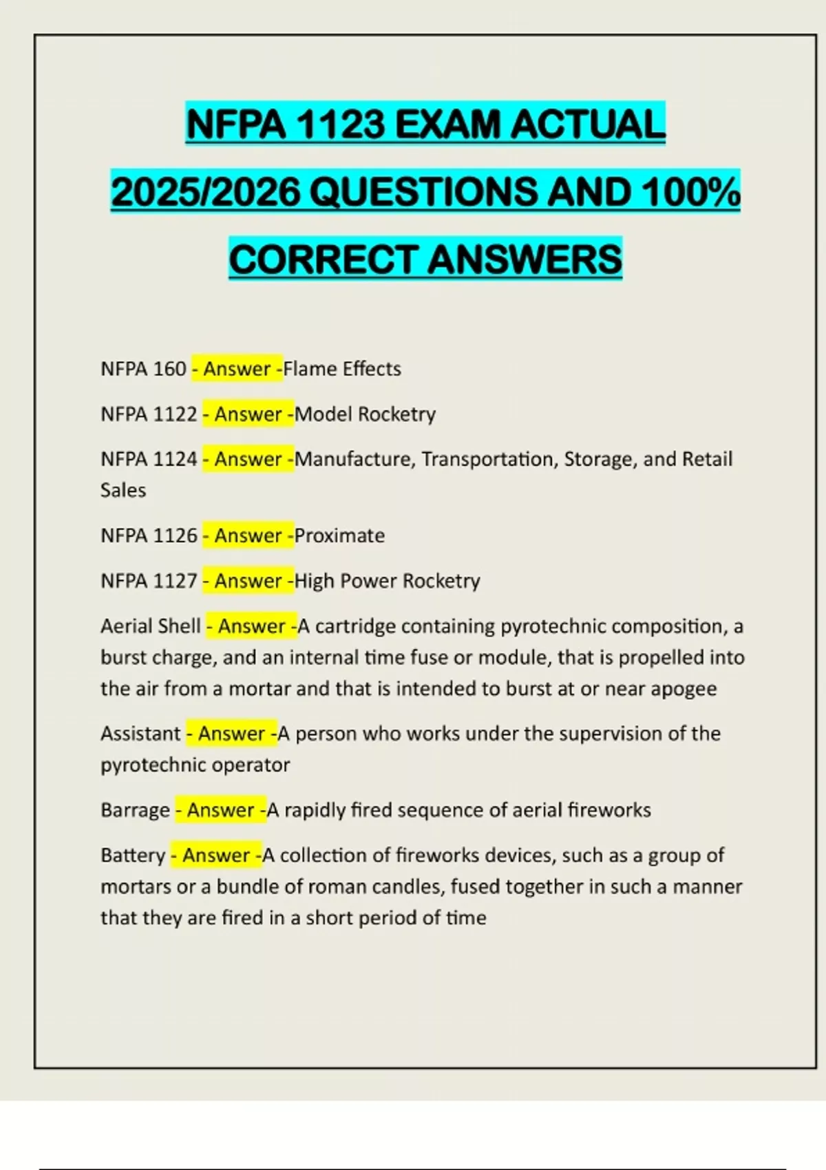NFPA 1123 EXAM ACTUAL 2025/2026 QUESTIONS AND 100% CORRECT ANSWERS ...