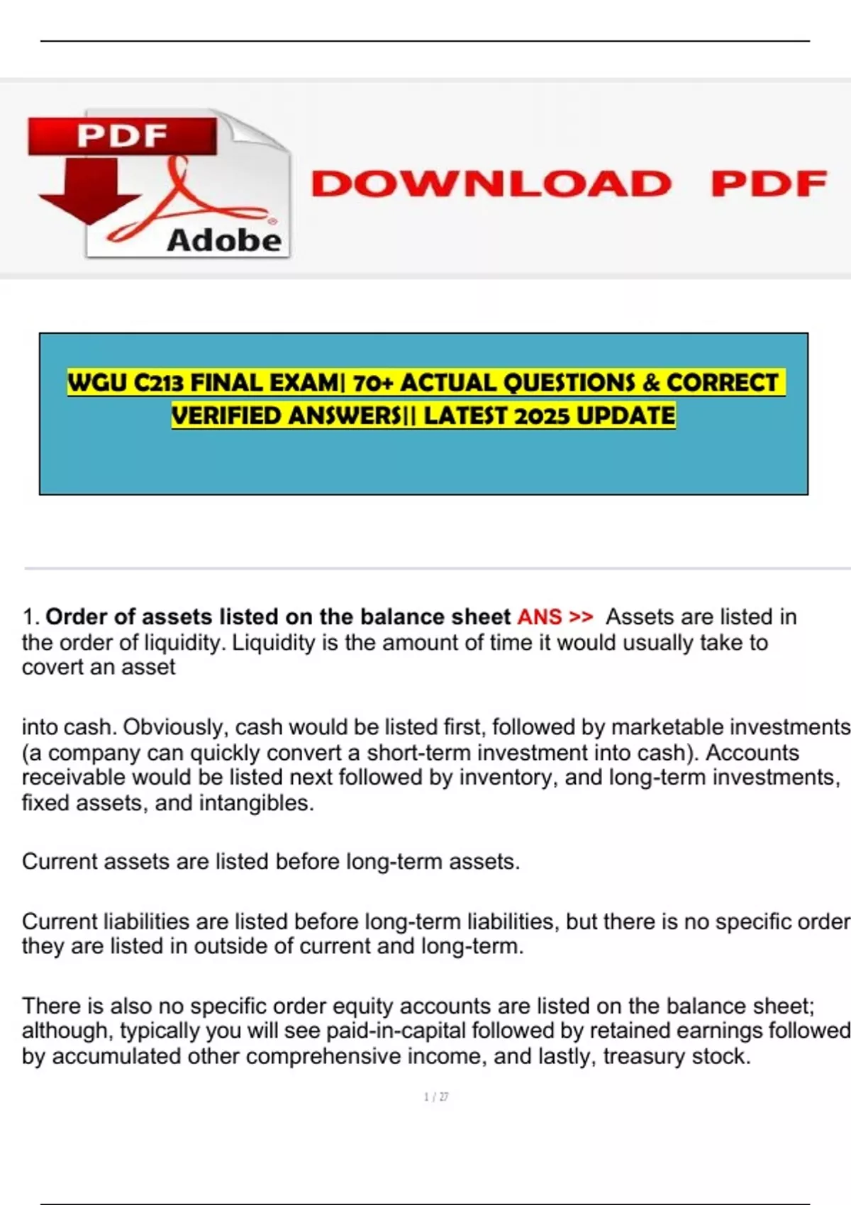 WGU C213 FINAL EXAM| 70+ ACTUAL QUESTIONS & CORRECT VERIFIED ANSWERS ...