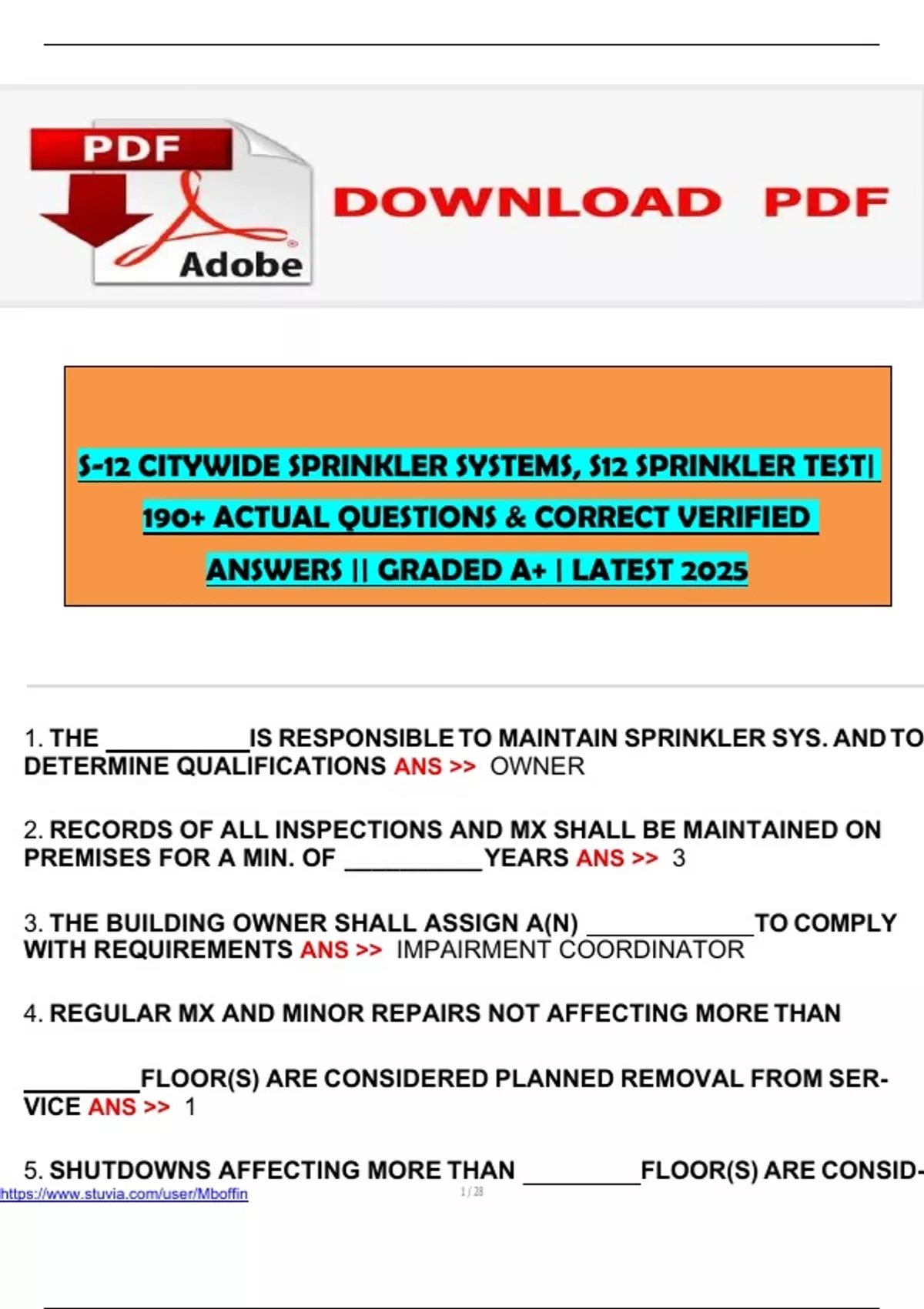 STUDY BUNDLE[2025] FDNY S12 EXAM| S-12 CITYWIDE SPRINKLER SYSTEMS, S12 ...