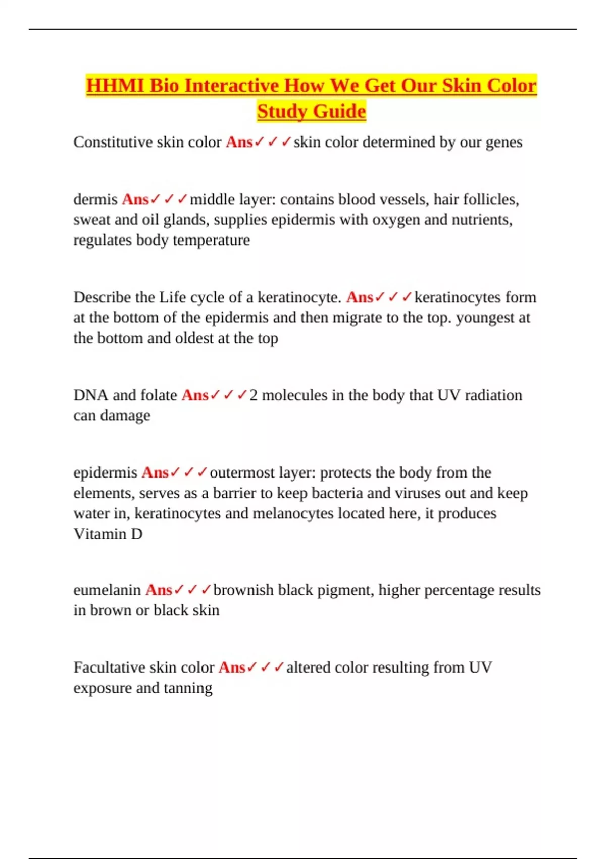 HHMI BioInteractive – How We Get Our Skin Color: Verified Study Guide ...