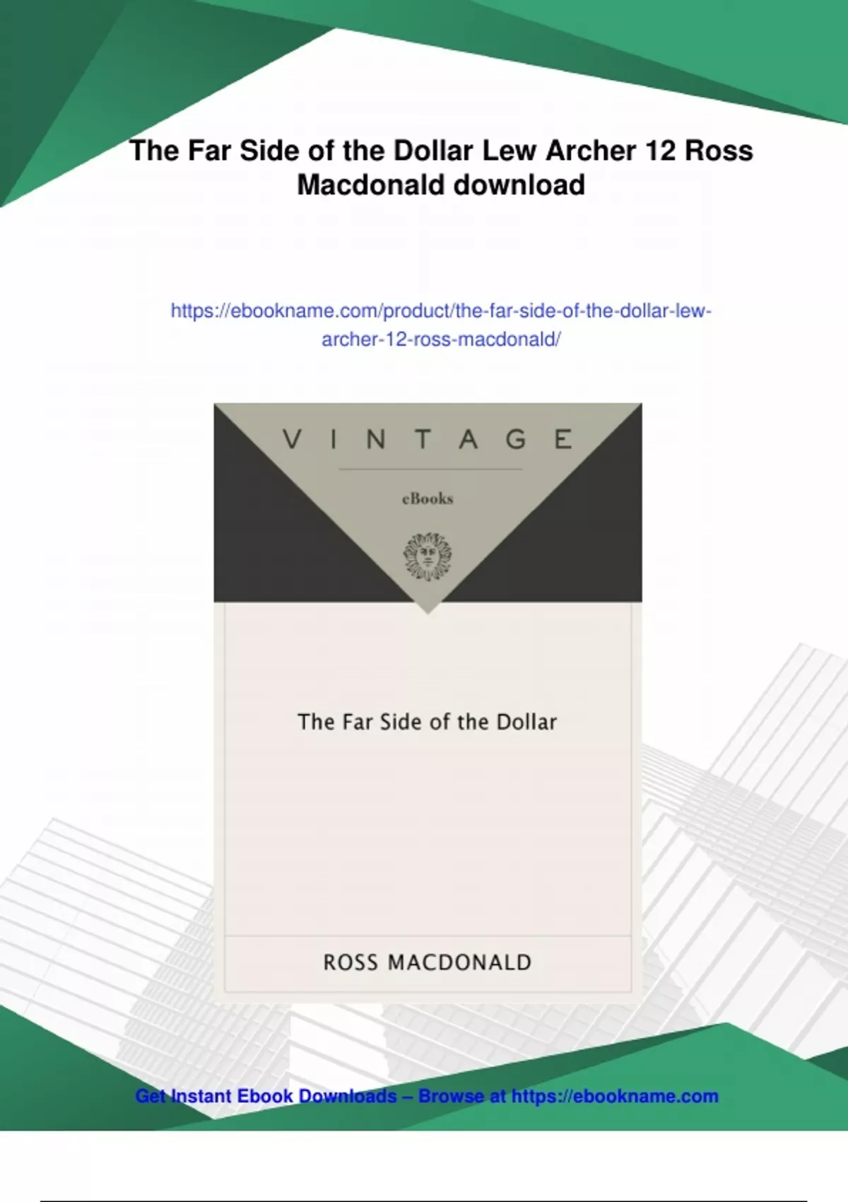 Summary The Far Side of the Dollar Lew Archer 12 Ross Macdonald ...