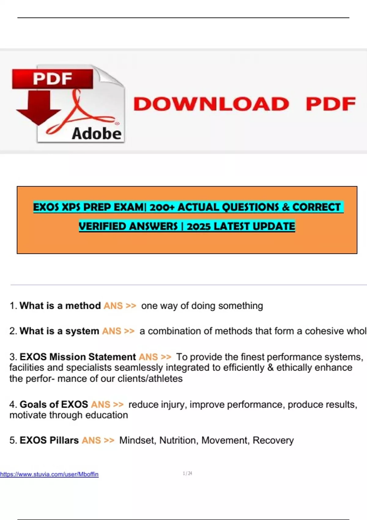 EXOS XPS PREP EXAM| 200+ ACTUAL QUESTIONS & CORRECT VERIFIED ANSWERS ...