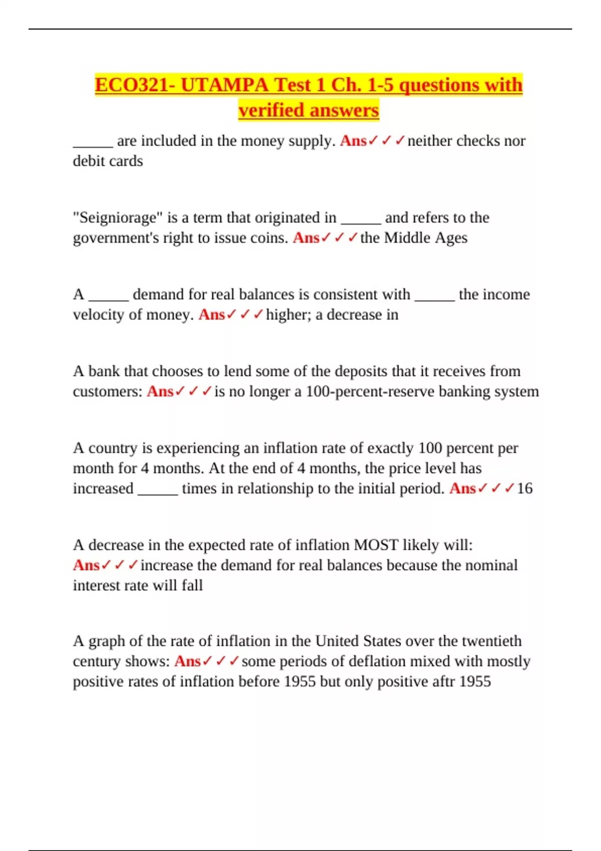 ECO 321 – Test 1 Questions with Verified Answers – Chapters 1–5 ...