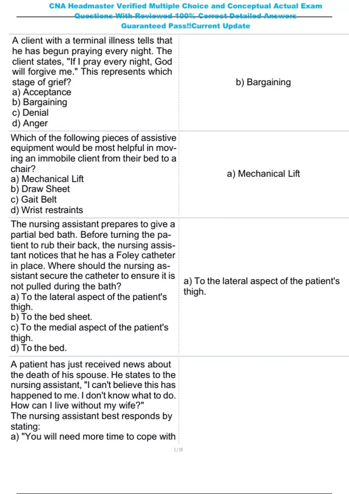 CNA Headmaster Verified Multiple Choice and Conceptual Actual Exam ...
