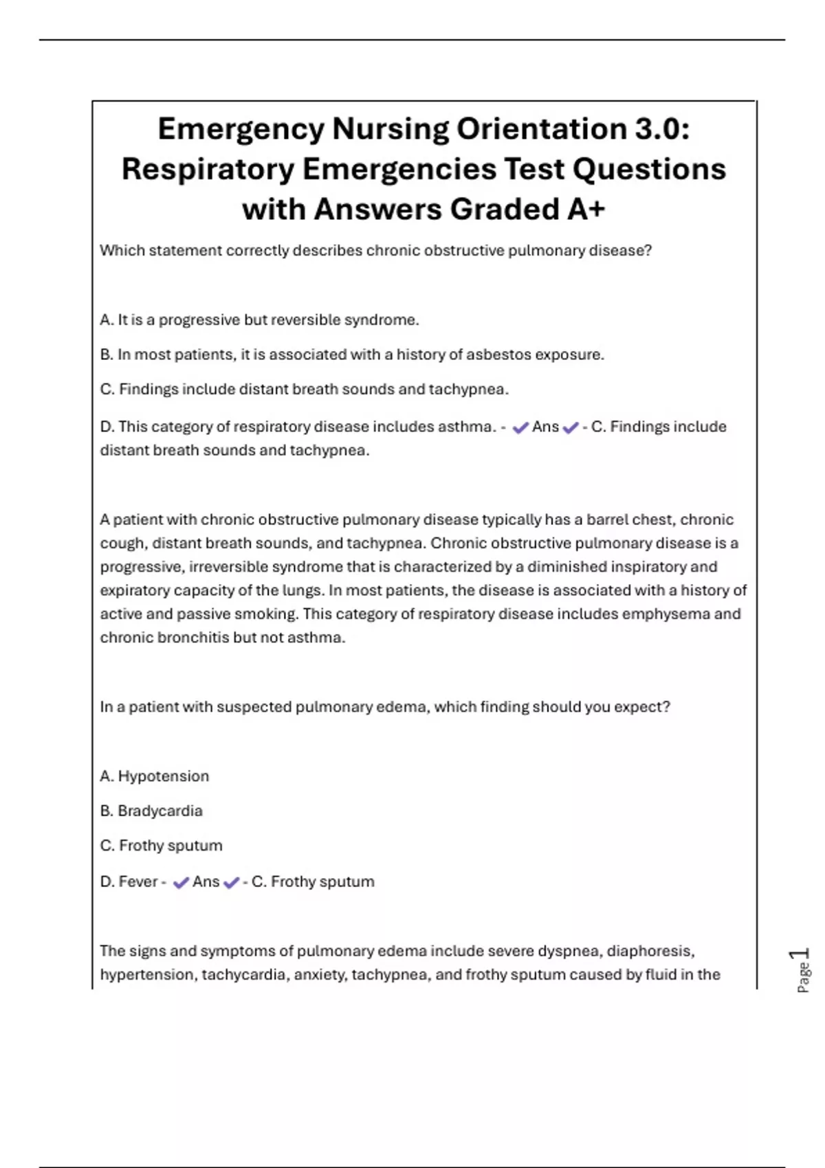 Emergency Nursing Orientation 3.0: Respiratory Emergencies Test ...
