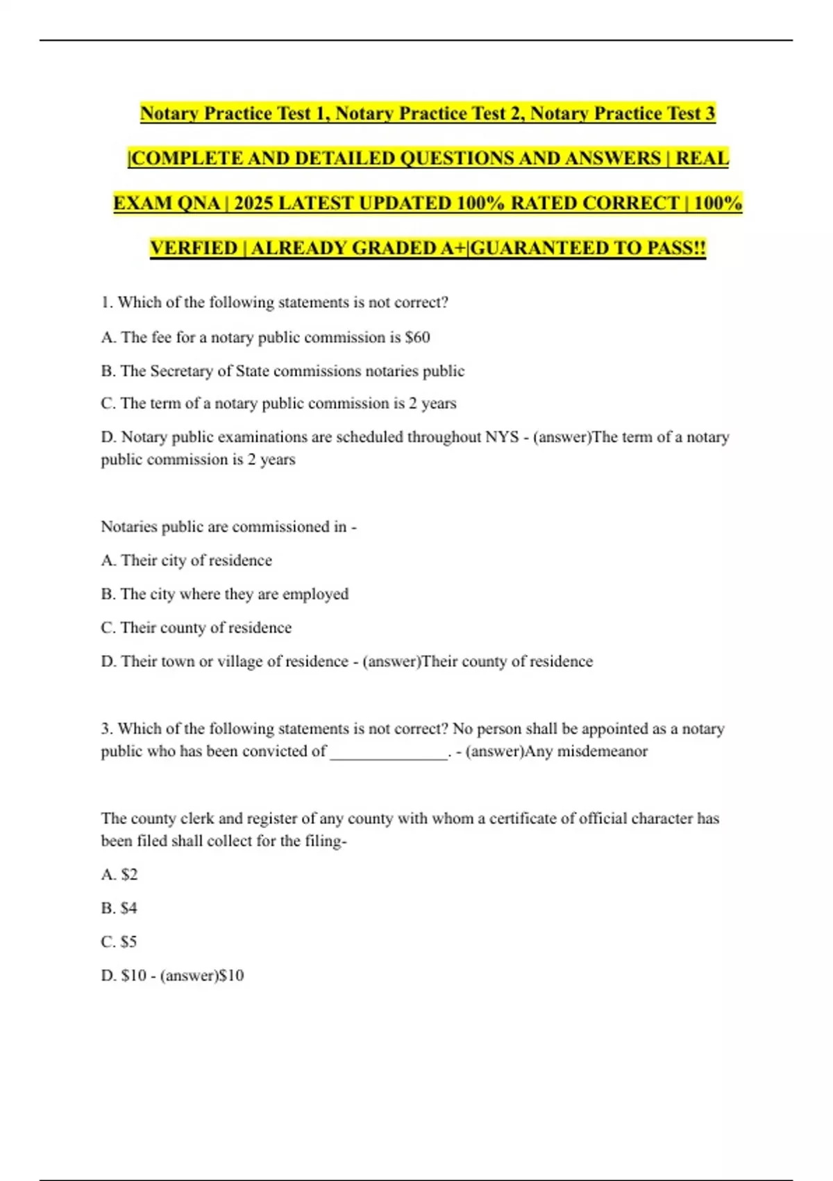 Notary Practice Test 1, Notary Practice Test 2, Notary Practice Test 3 ...