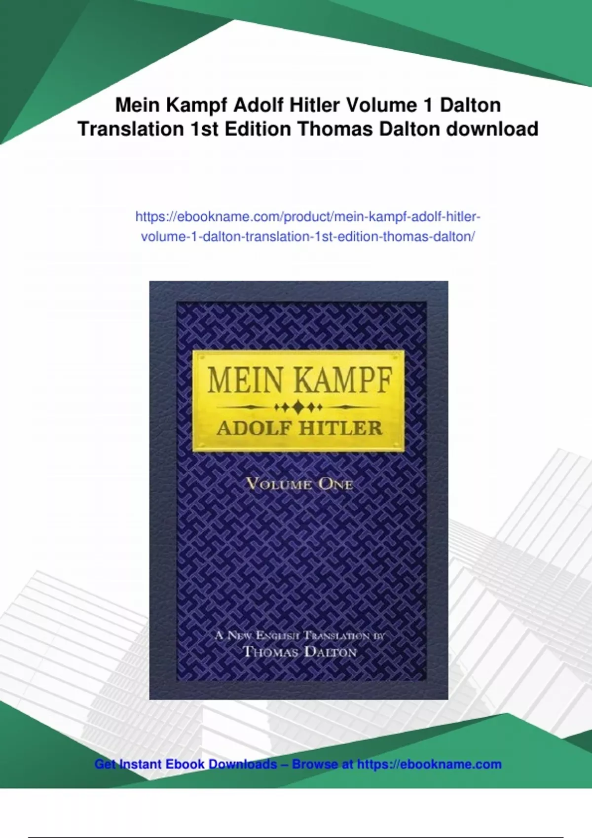 Summary Mein Kampf Adolf Hitler Volume 1 Dalton Translation 1st Edition ...