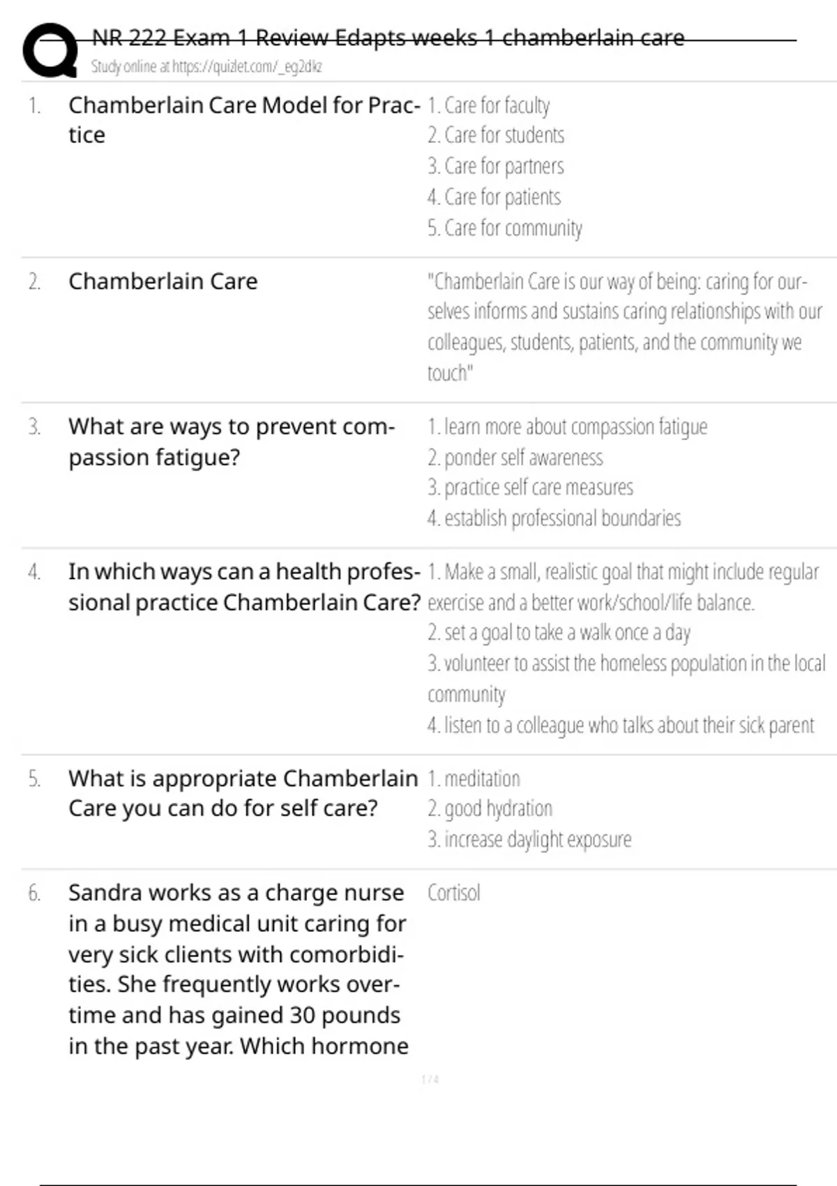 NR 222 Exam 1 Review Edapts weeks 1 chamberlain care - NR 222 - Stuvia US