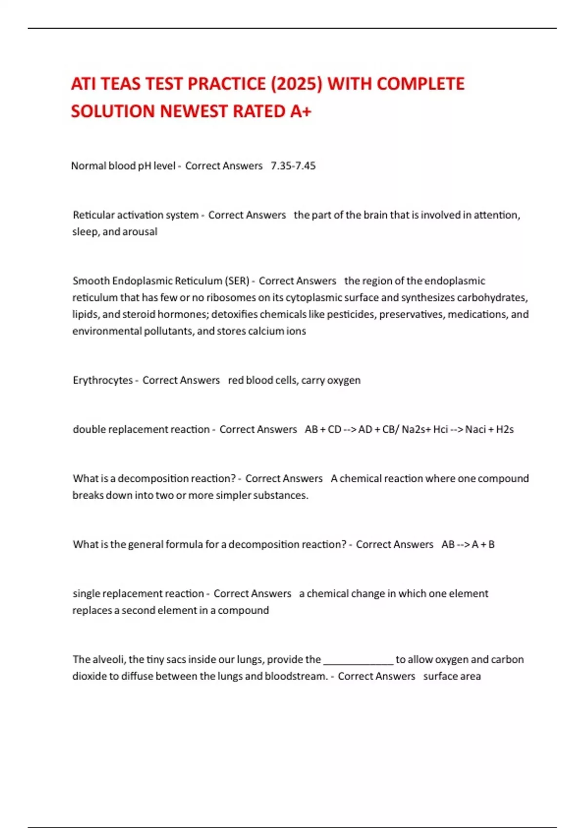 ATI TEAS TEST PRACTICE (2025) WITH COMPLETE SOLUTION NEWEST RATED A+ ...