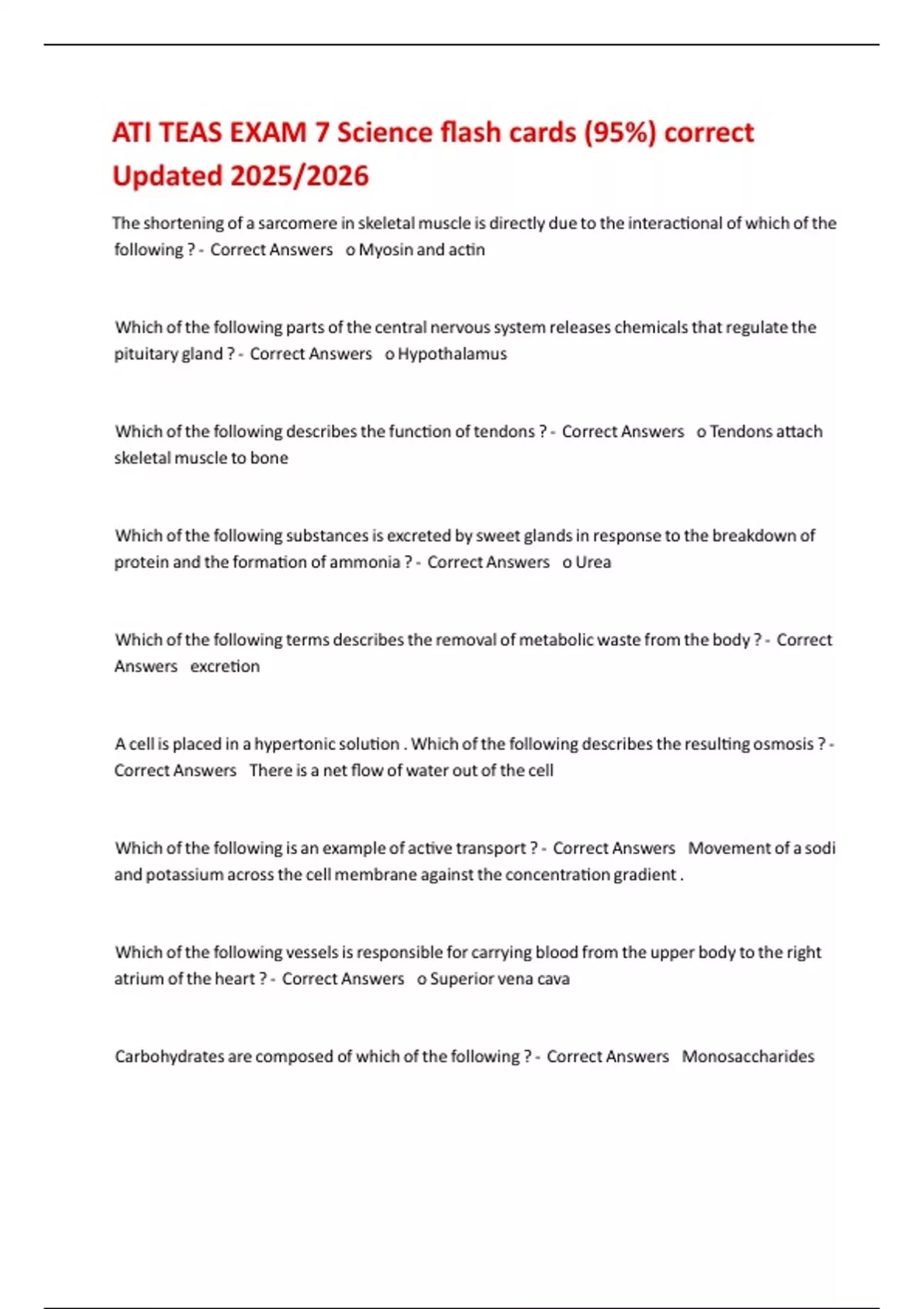ATI TEAS EXAM 7 Science flash cards (95%) correct Updated 2025/2026 ...