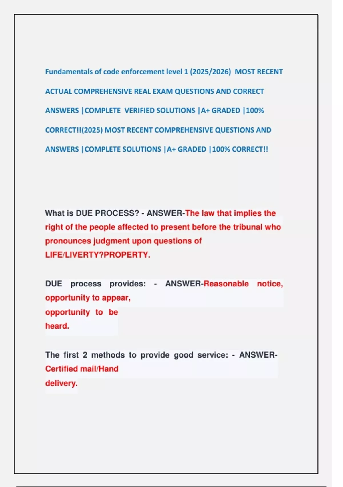 Fundamentals of code enforcement level 1 (2025/2026) MOST RECENT ACTUAL ...