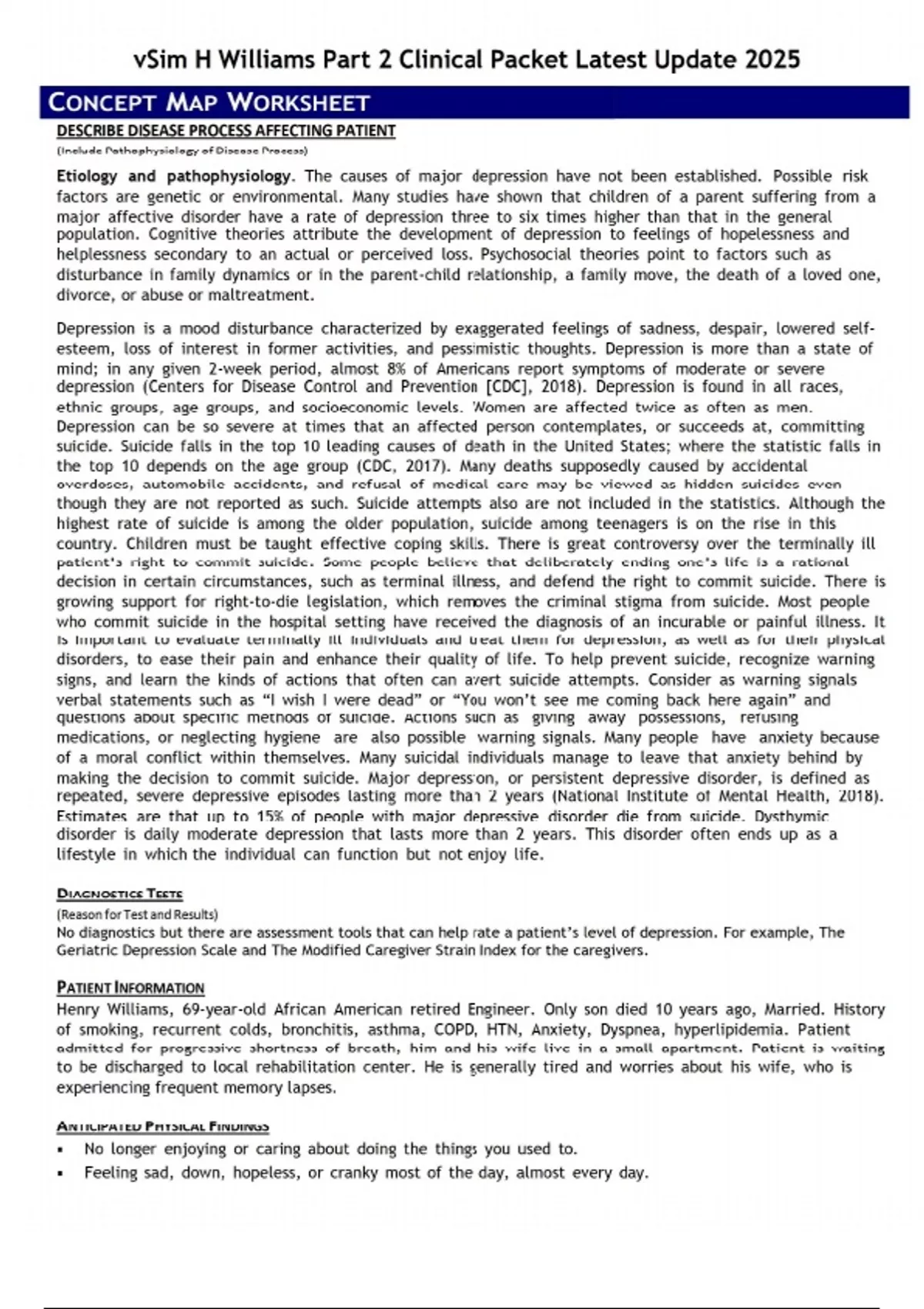 vSim H Williams Part 2 Clinical Packet Latest Update 2025 - NURS 2362 ...