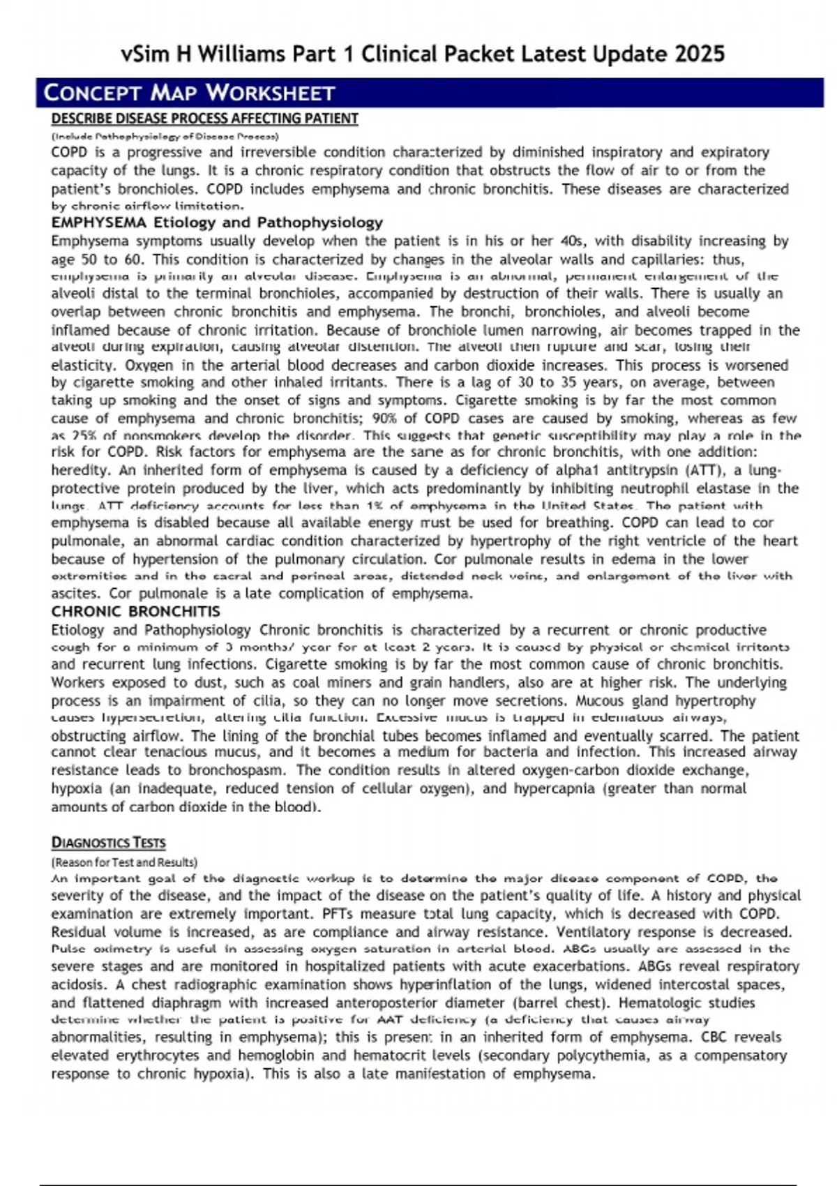 vSim H Williams Part 1 Clinical Packet Latest Update 2025 - NURS 2362 ...